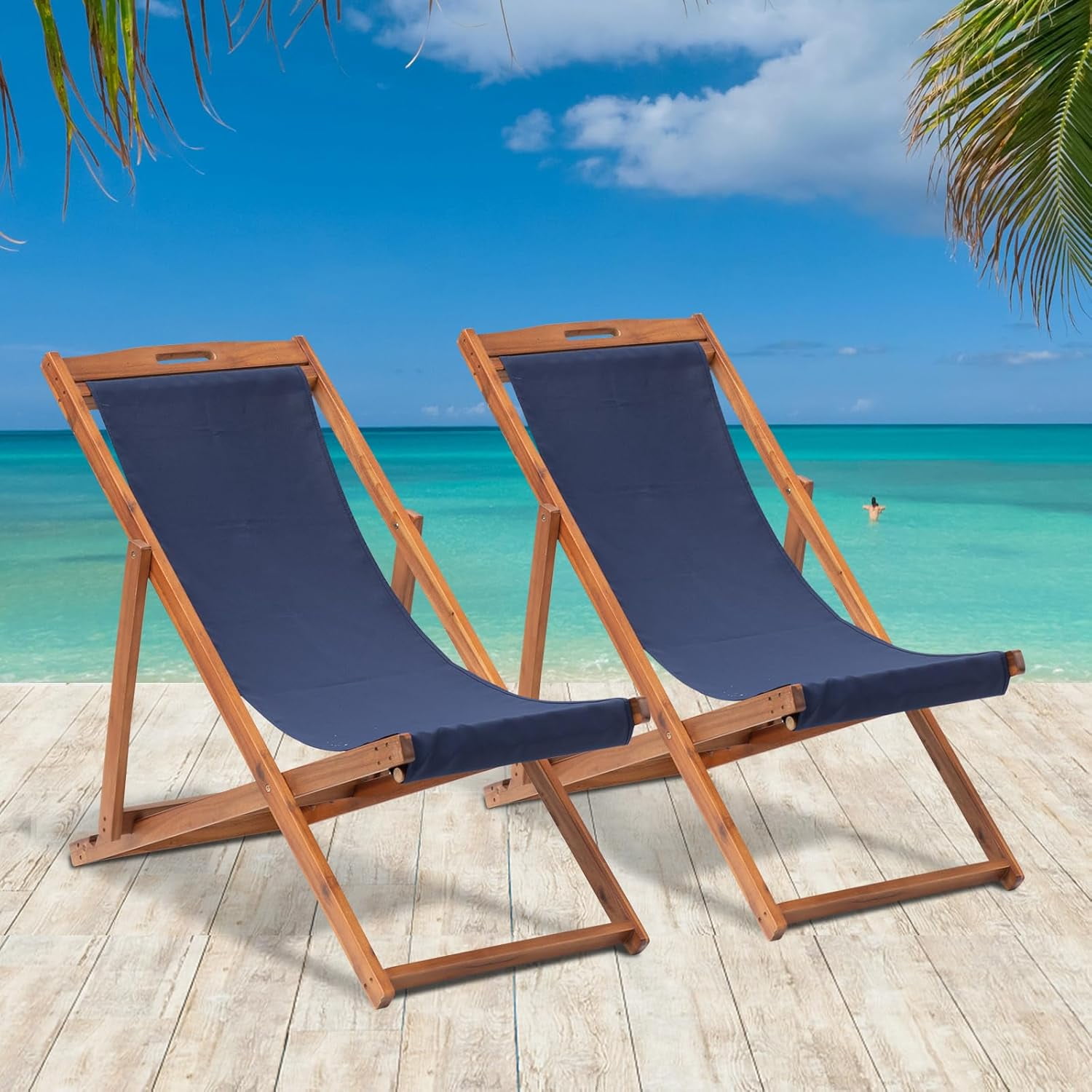 Dkelincs Removable Fabric Patio Chairs Adjustable Height Beach Sling ...