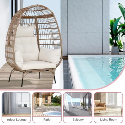 Dkelincs Wicker Egg Chair Indoor Outdoor Lounge Chair Patio Reading ...