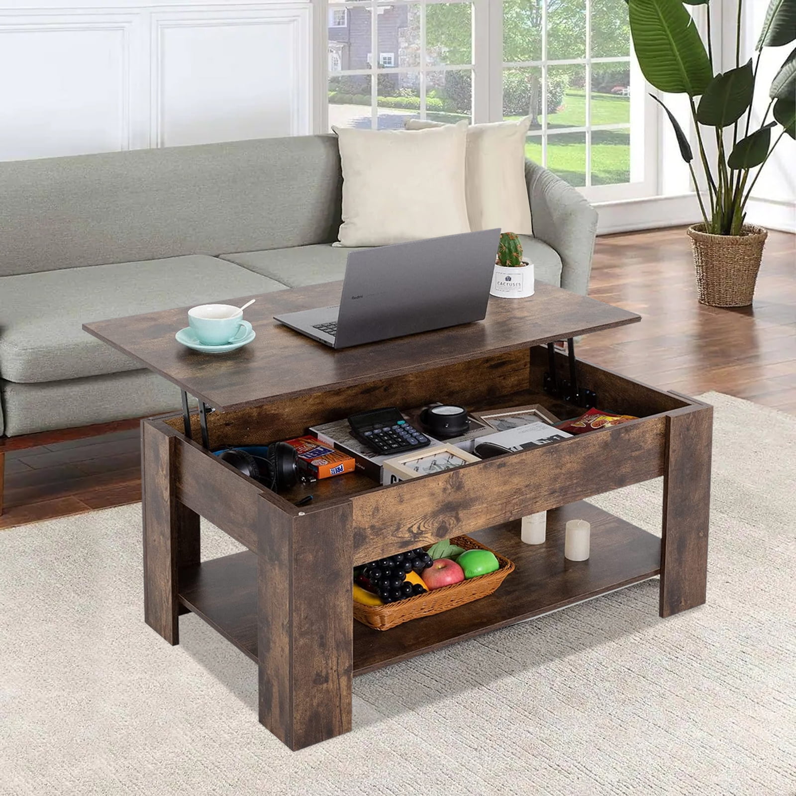 Dkelincs Wooden Lift Top Coffee Table with Hidden Compartment and ...