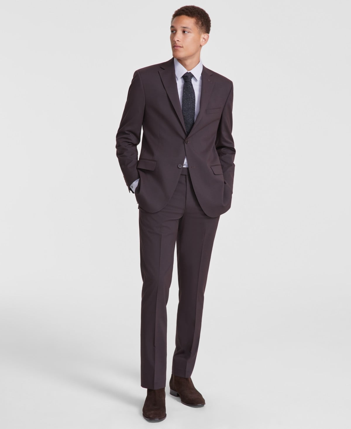 Dkny Mens Modern fit 2 Piece Suit 40 S / 33 Waist Burgundy Red Solid ...