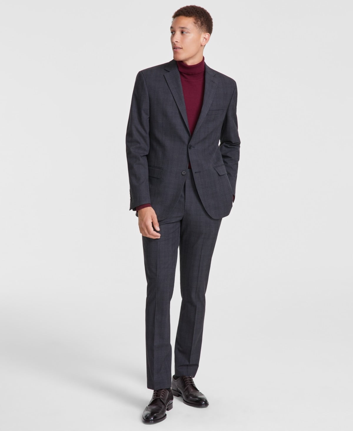 Dkny Mens Modern fit 2 Piece Suit 52 R / 47 Waist Charcoal Grey Solid ...