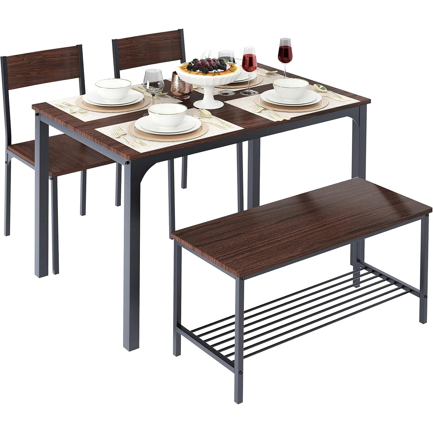 DlandHome 4 Person Dining Table Set, Dining Table with 2 Chairs and 1 Bench,Rectangular Space ...