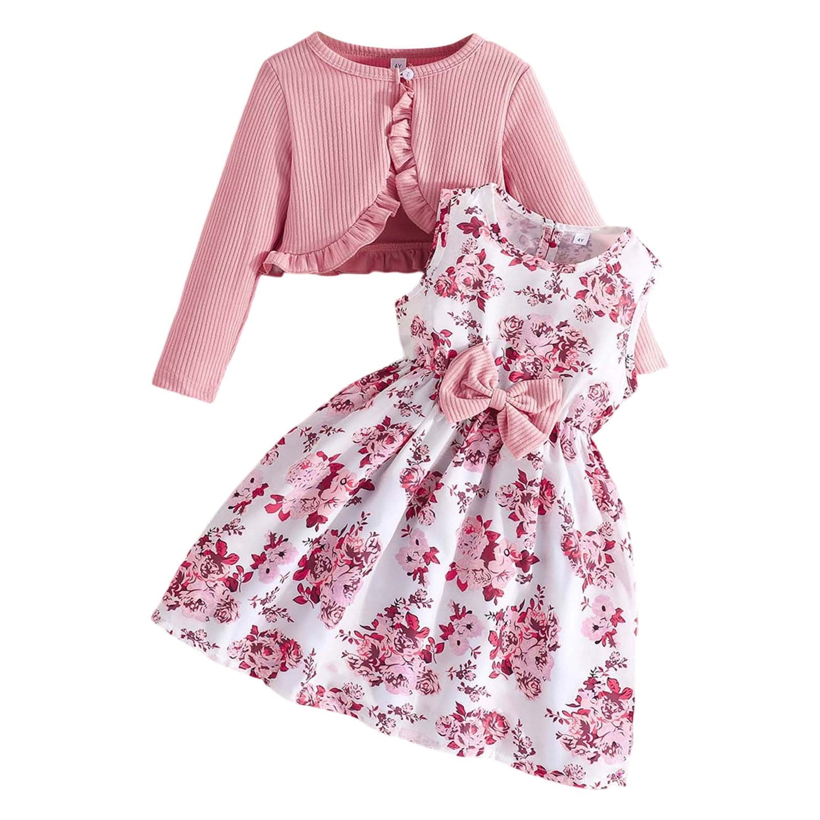 Dlasu Outfit Sets for Big Girls Ruffles Floral Print Dress with Long ...