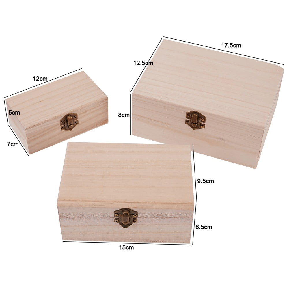 Dleadar Plain Wooden Hinged Storage Box Set - Square Craft Box for Home ...