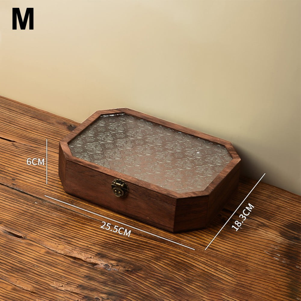 Dleadar Vintage octagonal solid wood Begonia flower glass desktop ...