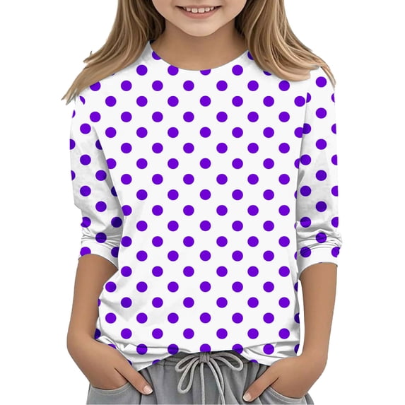 Dlentnea Girls 3/4 Sleeve Shirts Casual Loose Kids Crewneck Tops Basic ...