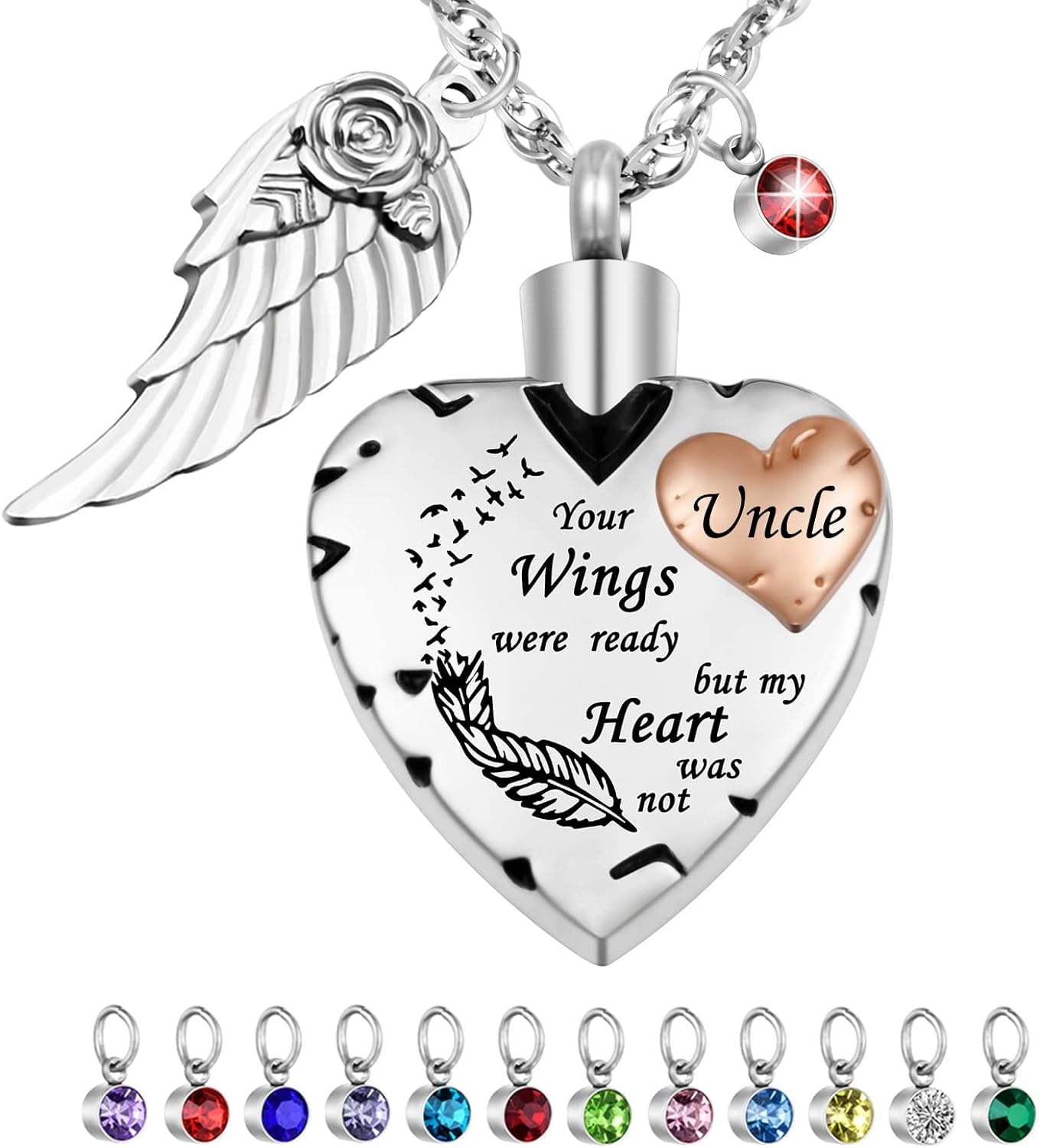 Dletay Heart Cremation Necklace for Ashes Cremation Jewelry with 12 Birthstones Urn Necklace for Ashes Your Wings were Ready but My Heart was Not Walmart
