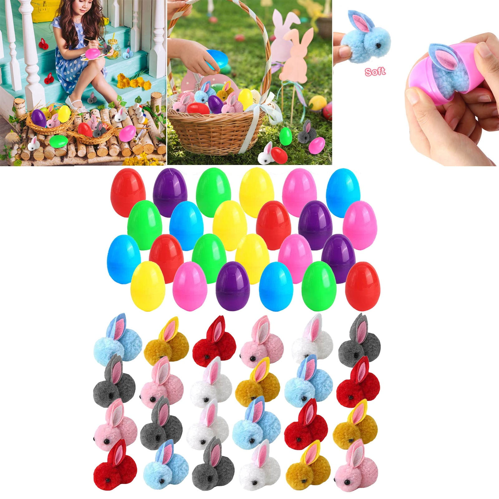 Dlrvadrua 24 Pcs Prefilled Easter Eggs of Mini Stuffed Bunny Plush Toys ...