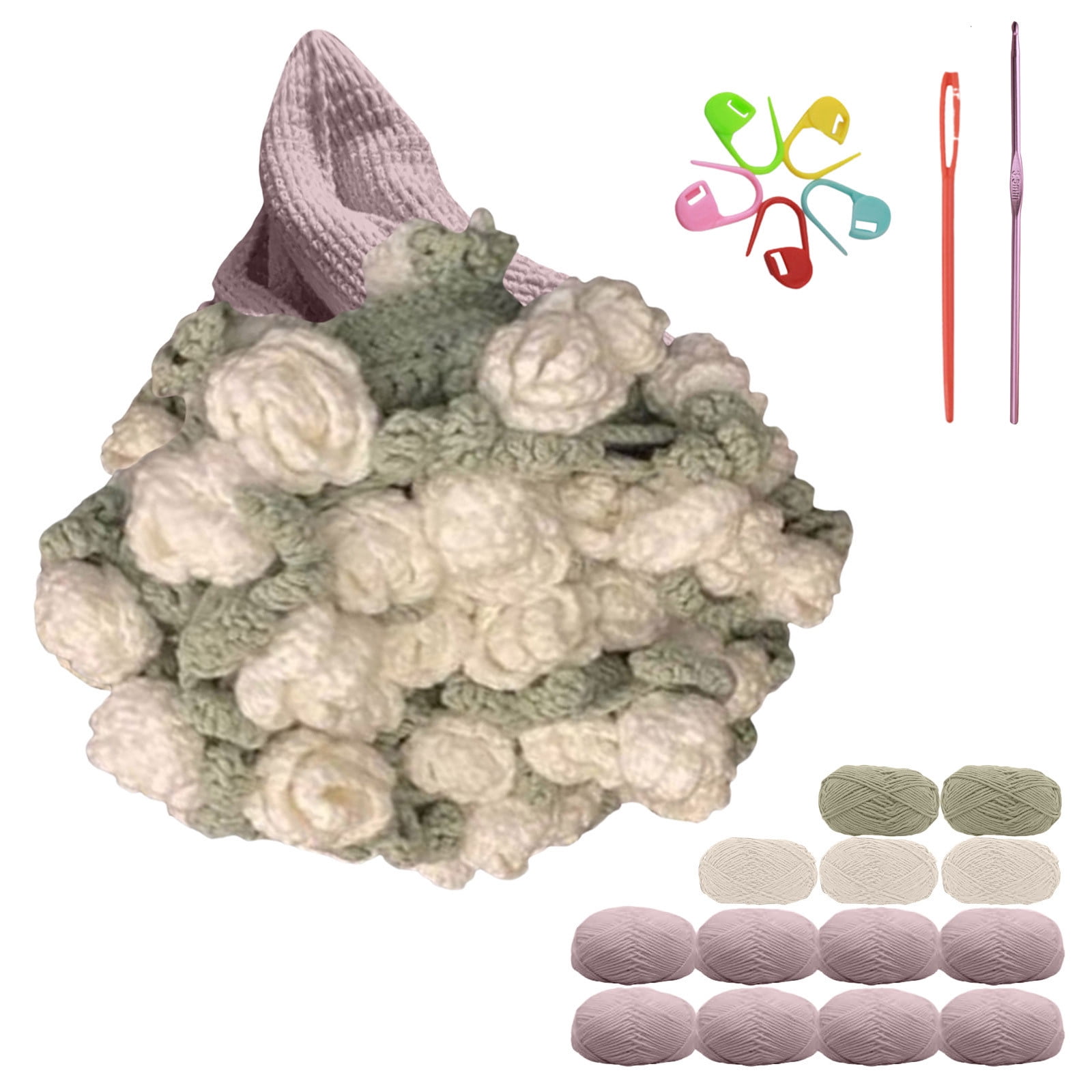 Dlrvadrua Hand Knit Rose Bouquet Blanket DIY Kit,12 Milk Cotton Yarn ...