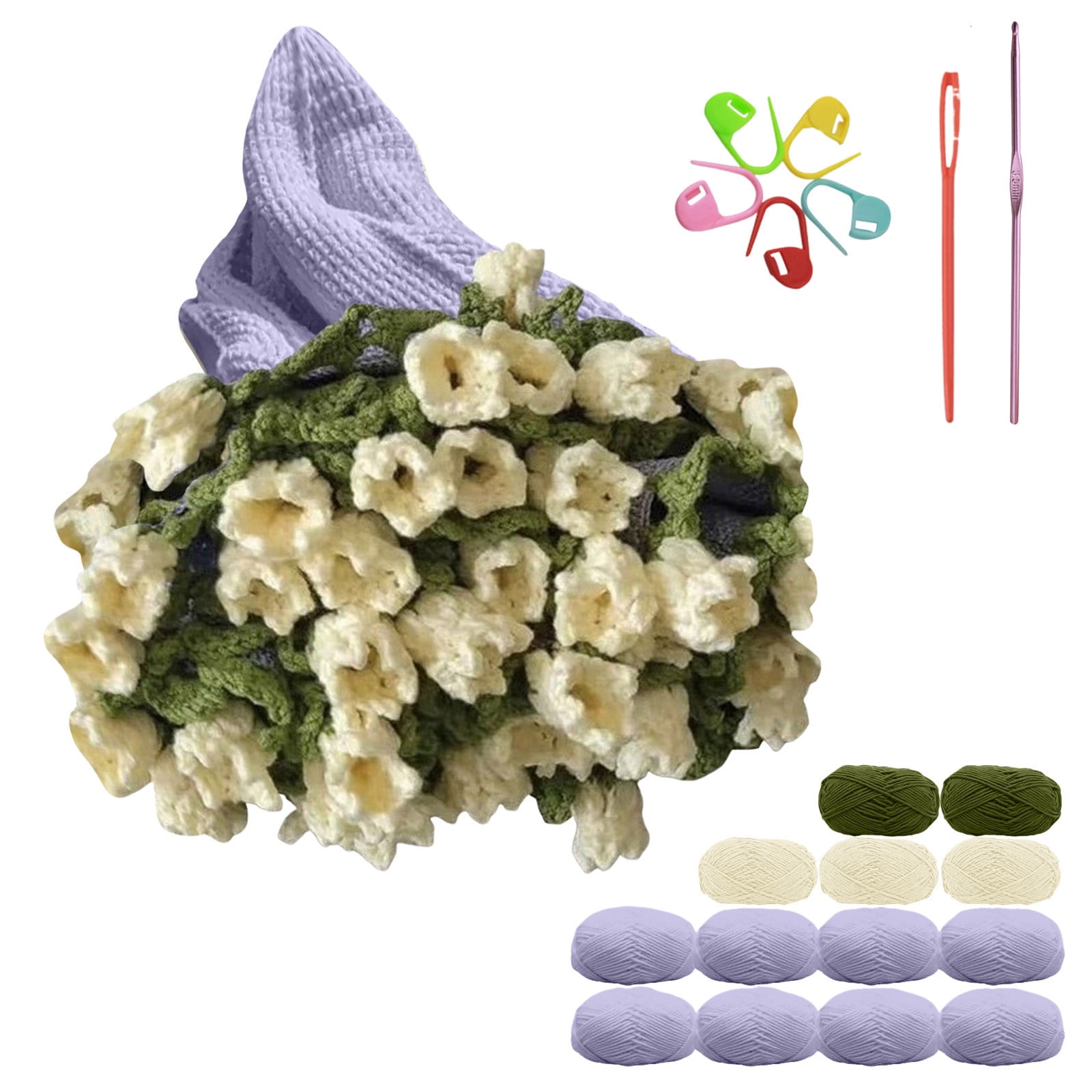 Dlrvadrua Hand Knit Rose Bouquet Blanket DIY Kit,12 Milk Cotton Yarn ...