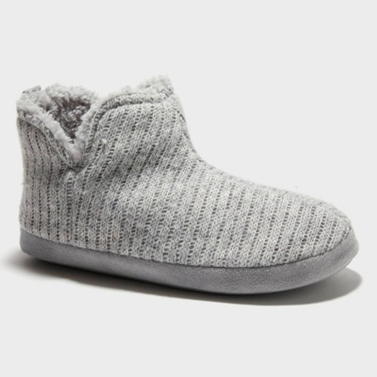 Dearfoams Women's Knit Bootie Slippers, Gray, Teddy Lining, Memory Foam ...