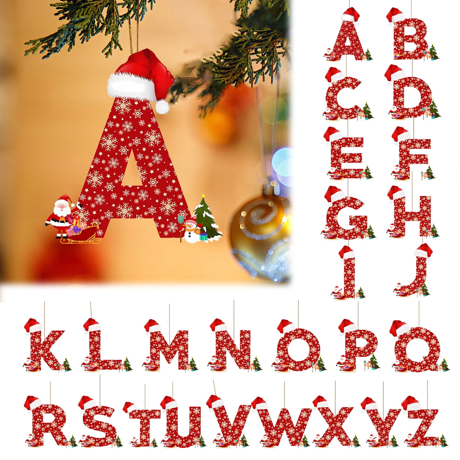 Dmlowu 26 Letter Christmas Ornaments with Santa Hat - Merry Christmas ...