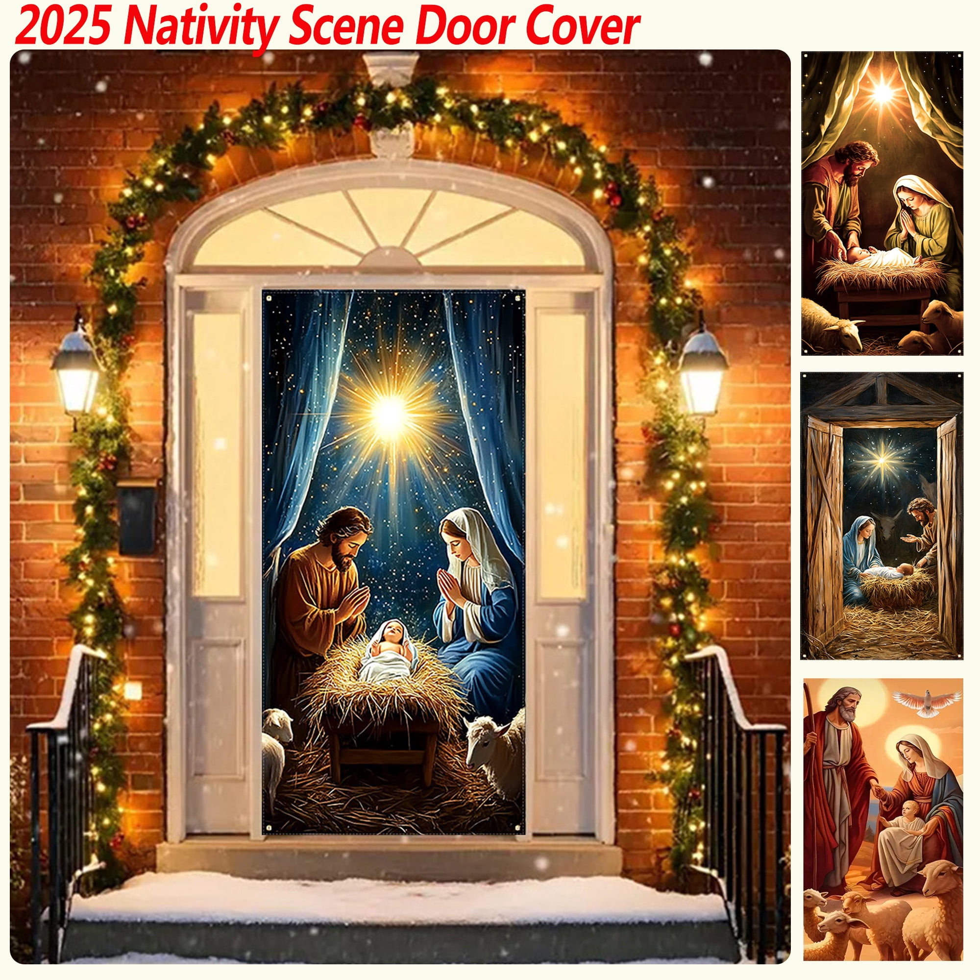 Dmlowu Christmas Door Cover - Nativity Scene Christmas Door Decorations ...