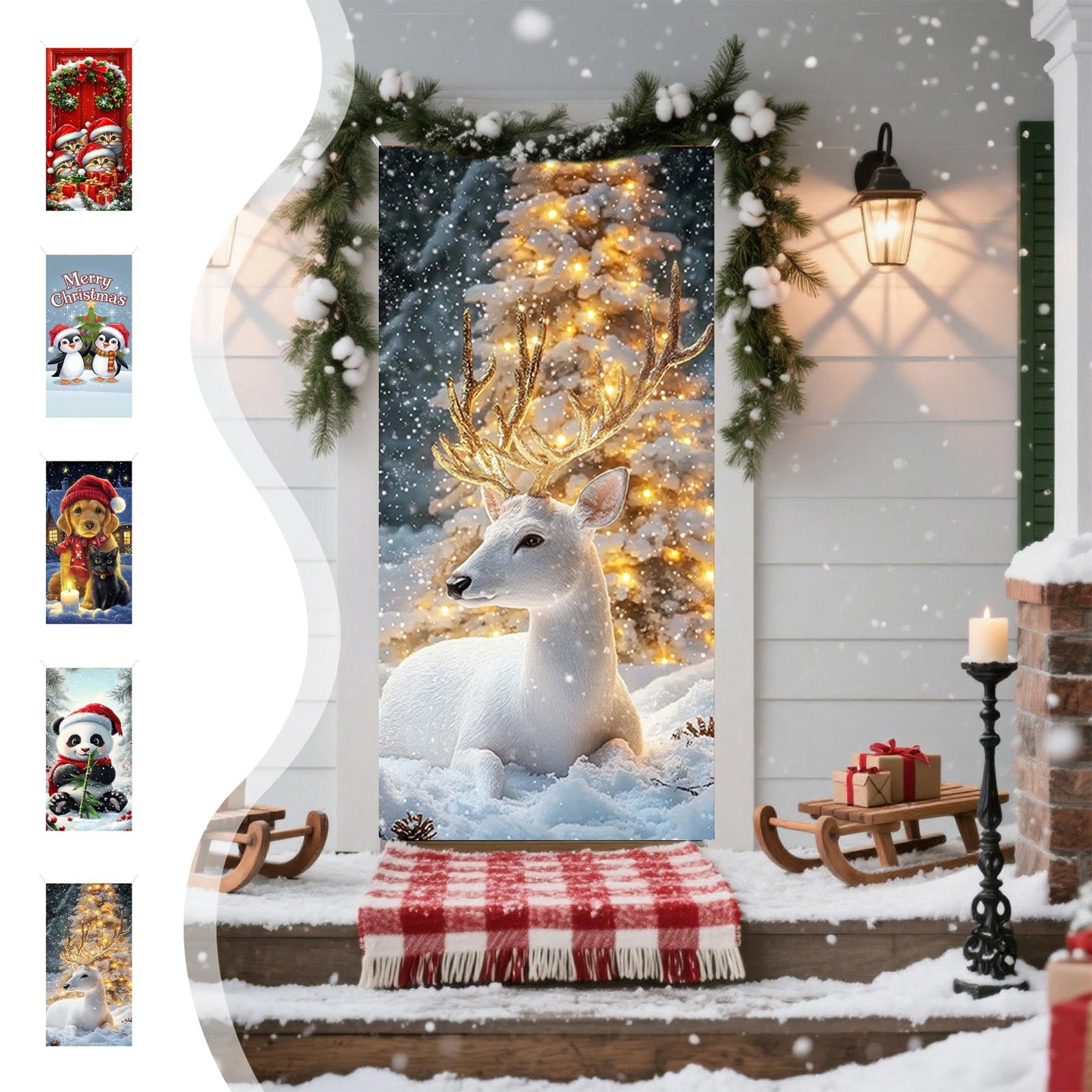 Dmlowu Christmas Door Decorations, 35x71" Christmas Door Cover for ...