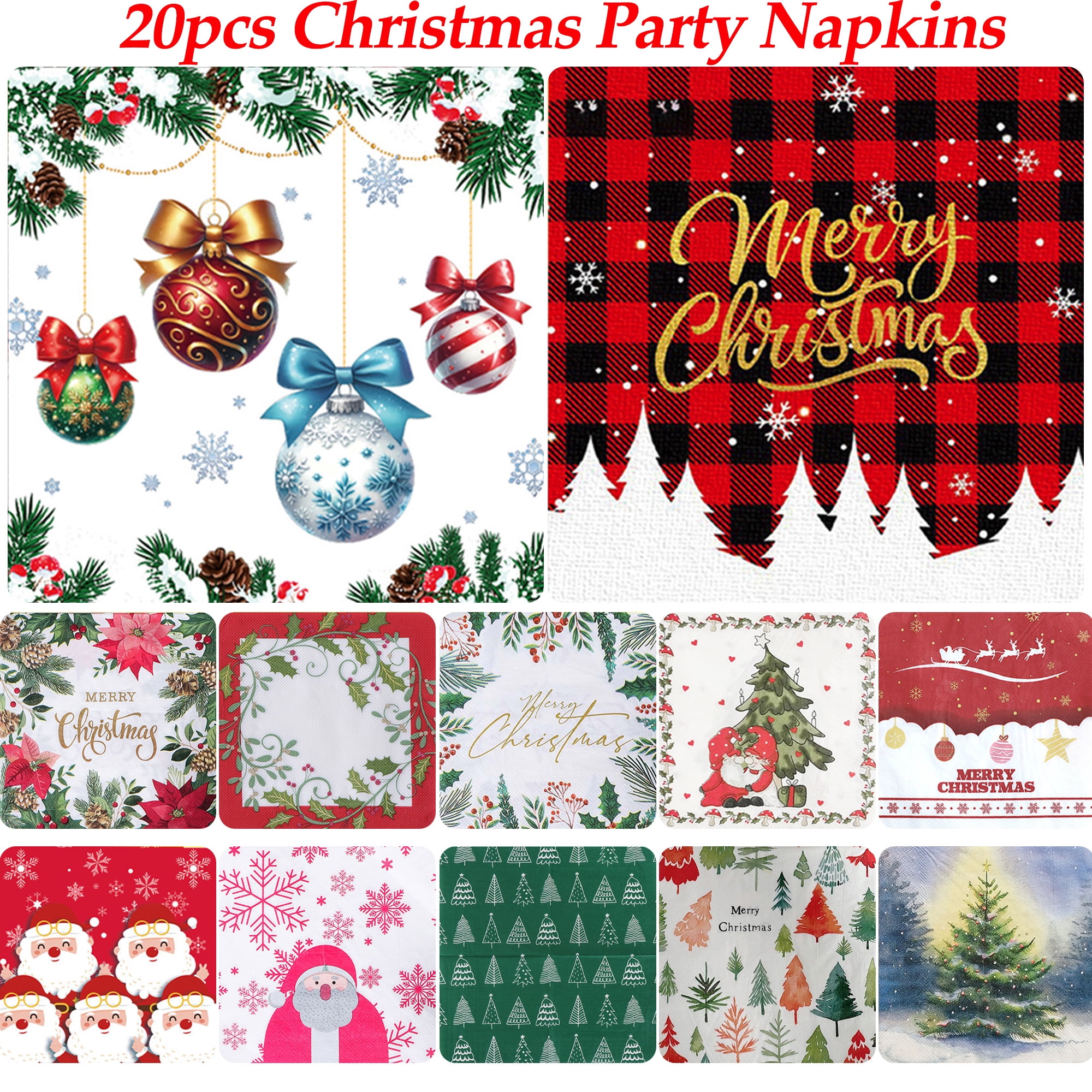 Dmlowu Christmas Paper Napkins - 25 Xmas Styles Napkins, 20pcs Merry ...