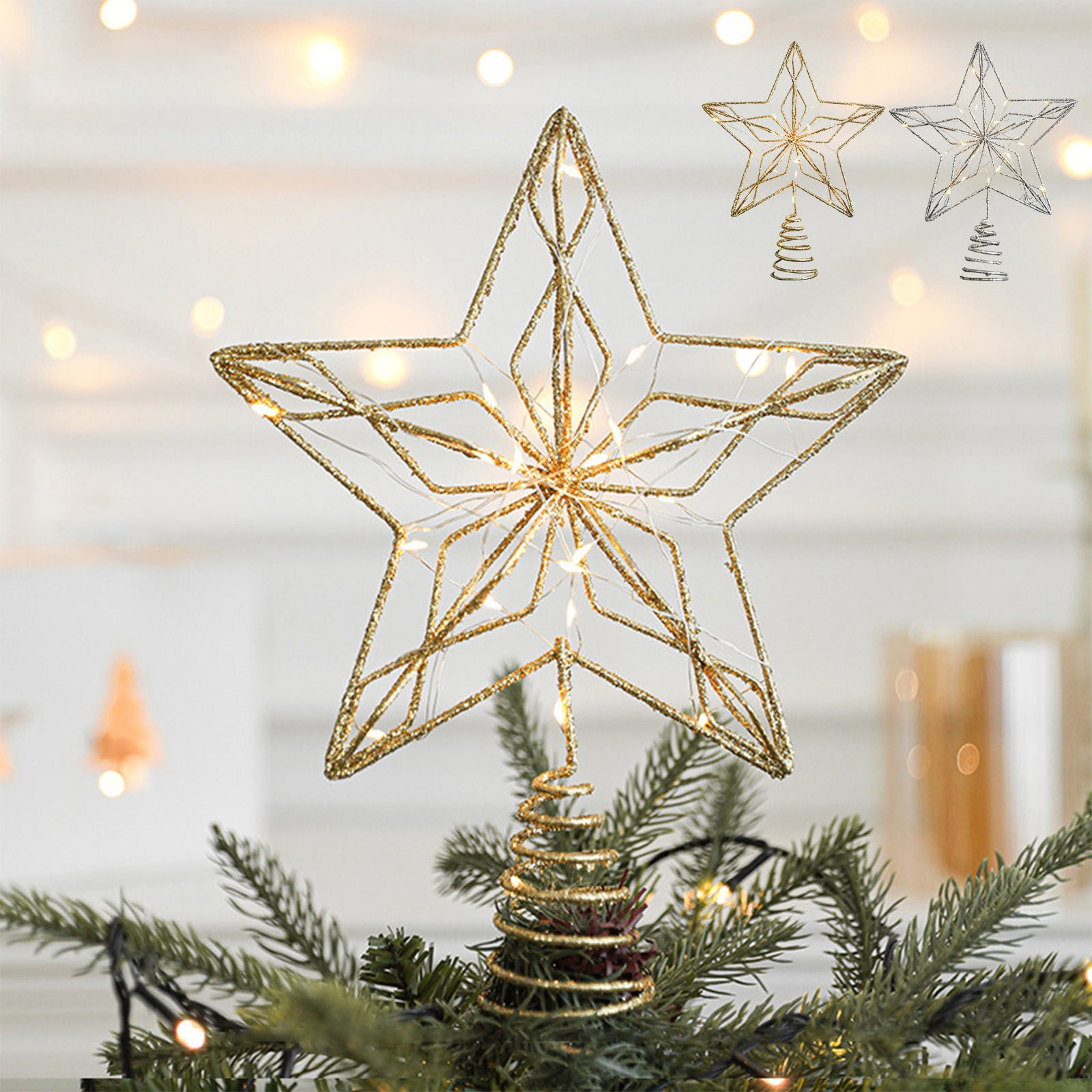 Dmlowu Christmas Tree Topper - Glitter Star Xmas Tree Topper with Led ...