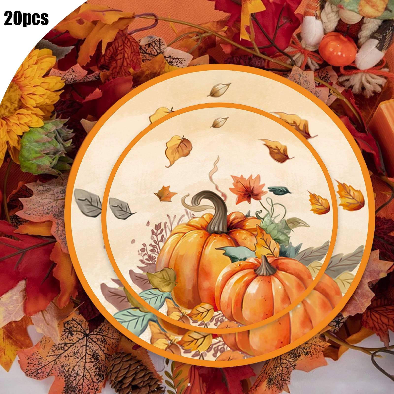 Dmlowu Fall Decor Paper Plates - Pumpkin Maple Leaf Disposable Plates ...