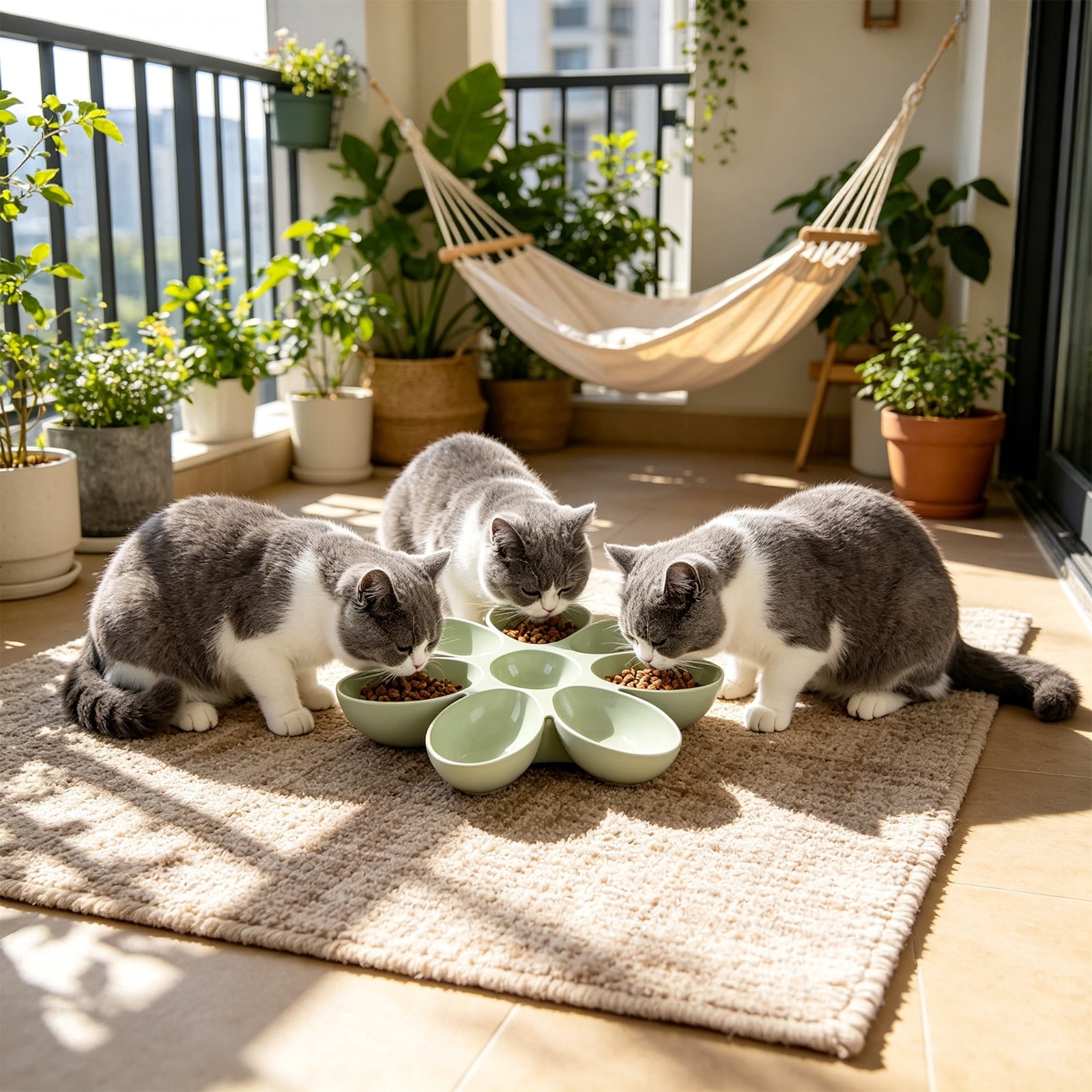 Dmlowu Flower Shaped Cat Dog Bowl, Multi Compartment Separated Cat Food ...