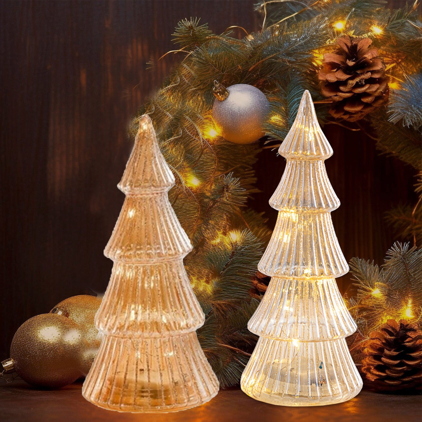 Dmlowu Glass Christmas Lights - Table Top Christmas Tree Night Light ...