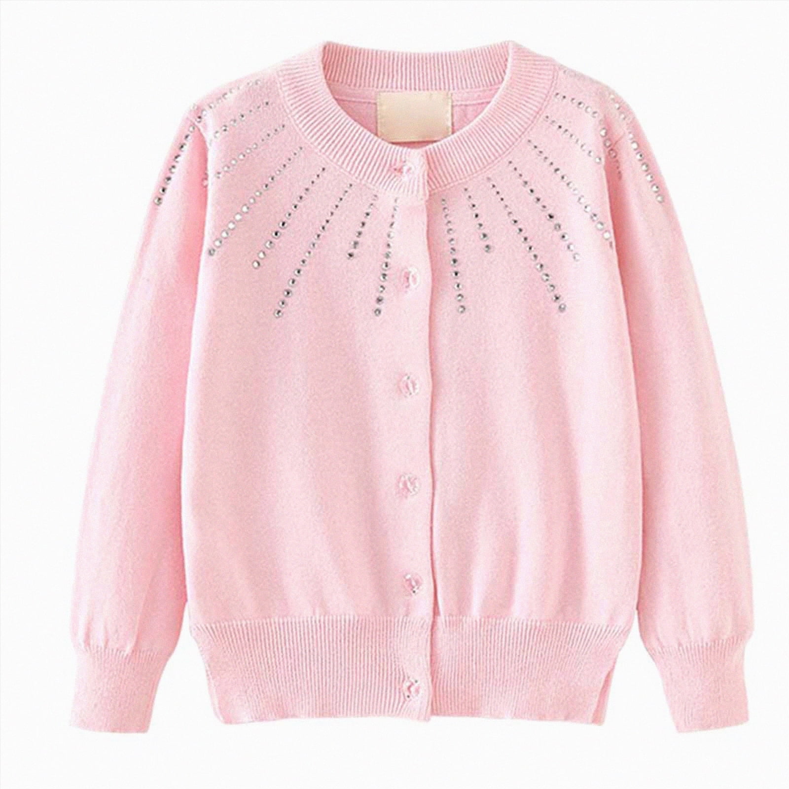 Dmsael Girls Basic Cardigan Girl's Sweater Cotton Crew Knit Neck Long ...
