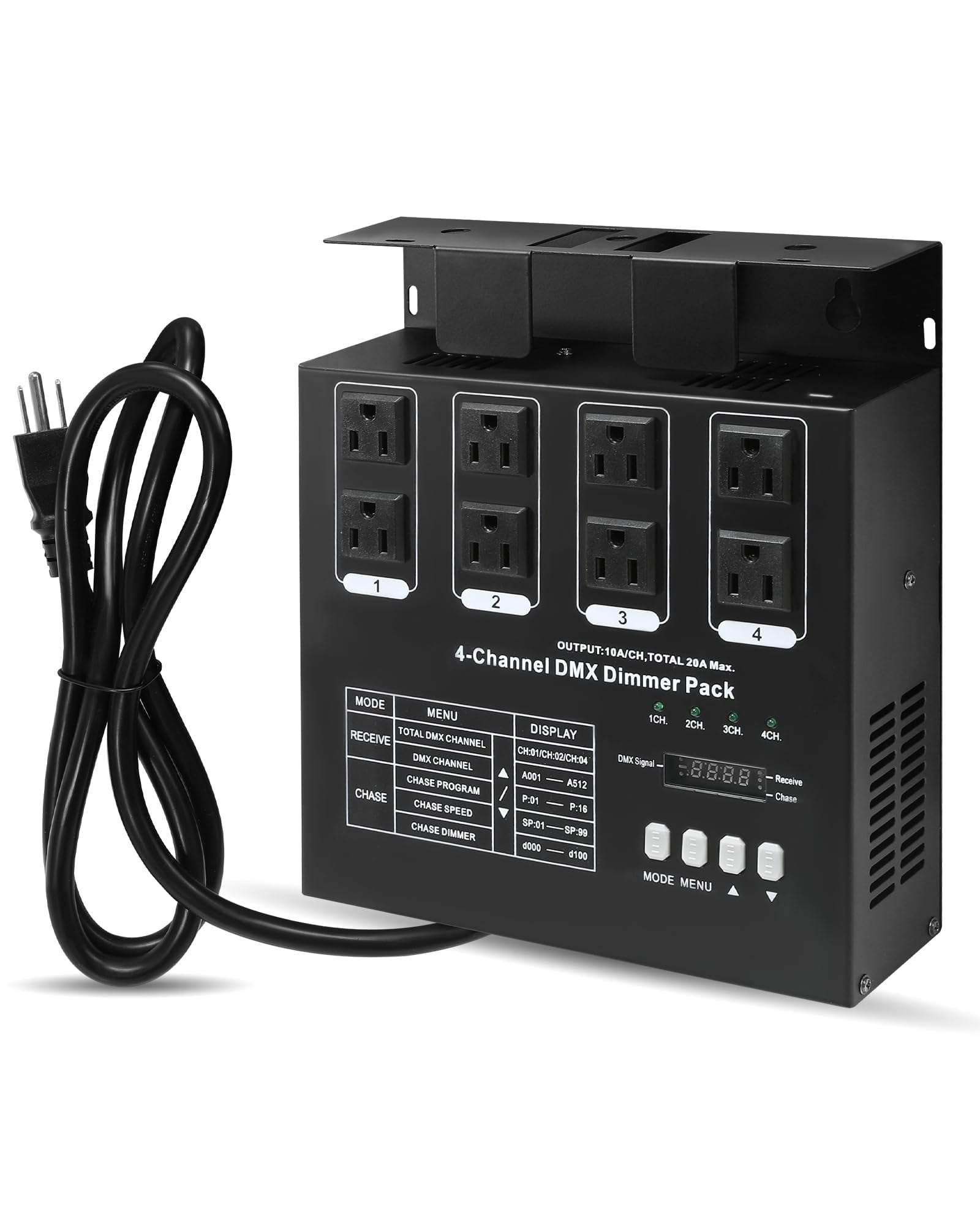 Dmx512 Dimmer Pack with 50' DMX Cable and LED Display, 5 DMX Modes, 4 ...