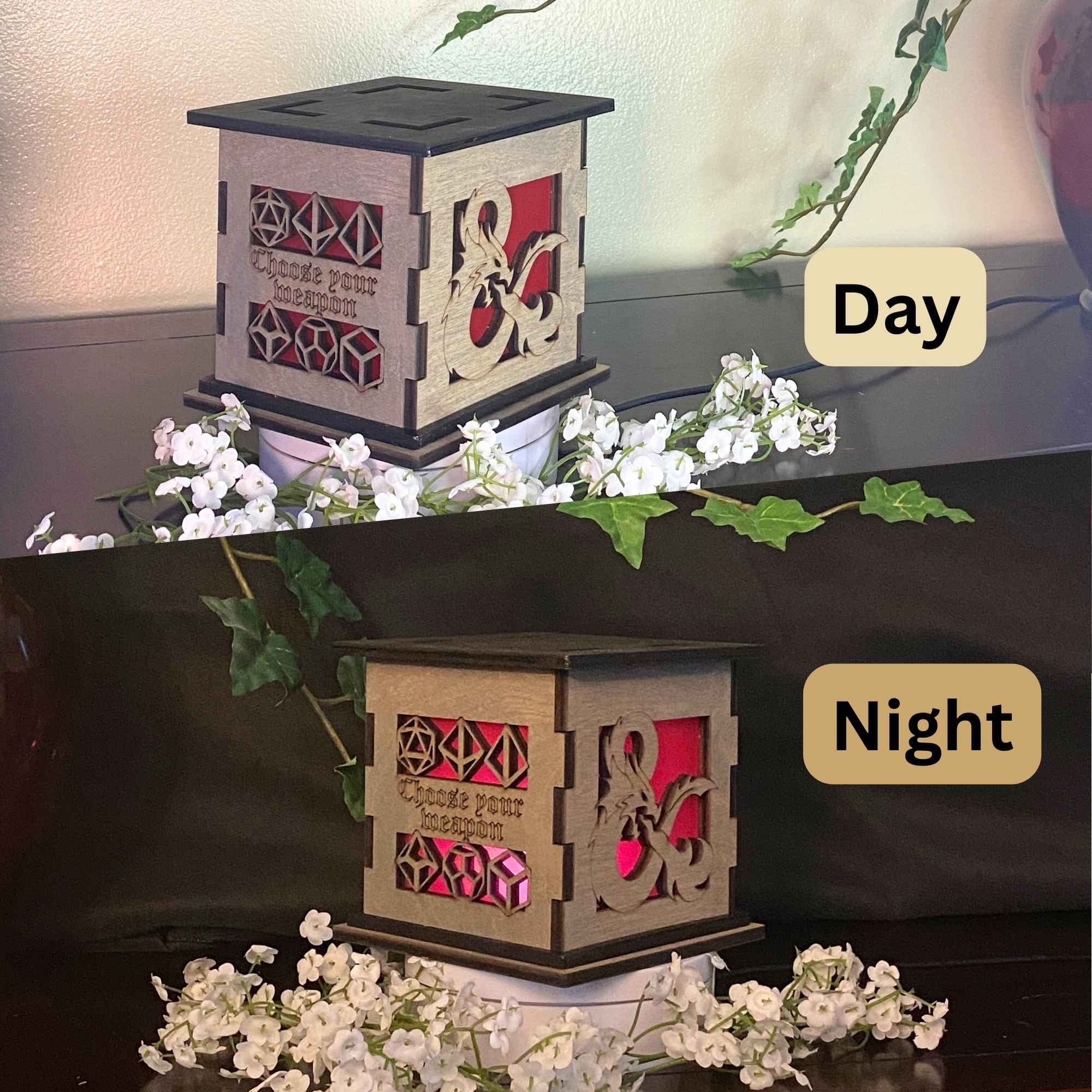 ALLTRU2U DnD Decorative Wooden Lantern, Light Box with Red Glow ...