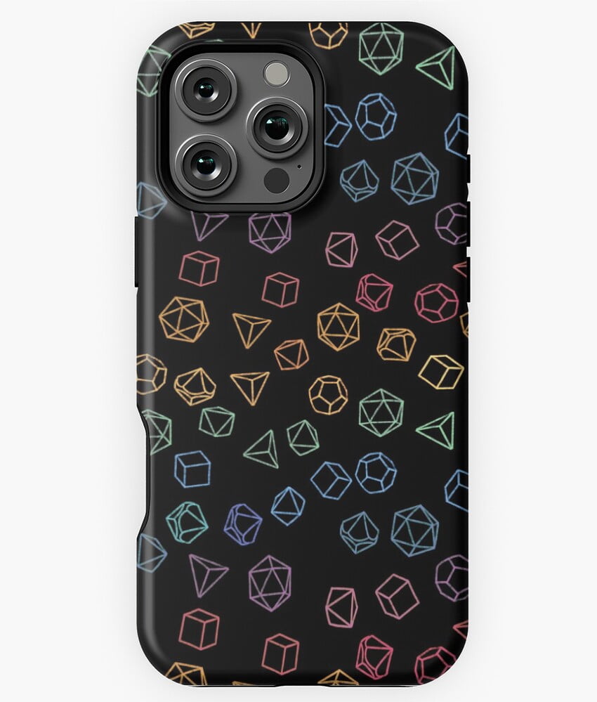 DnD Dice Rainbow on Black Pattern N016 Phone Case for iPhone 17 16 15 ...