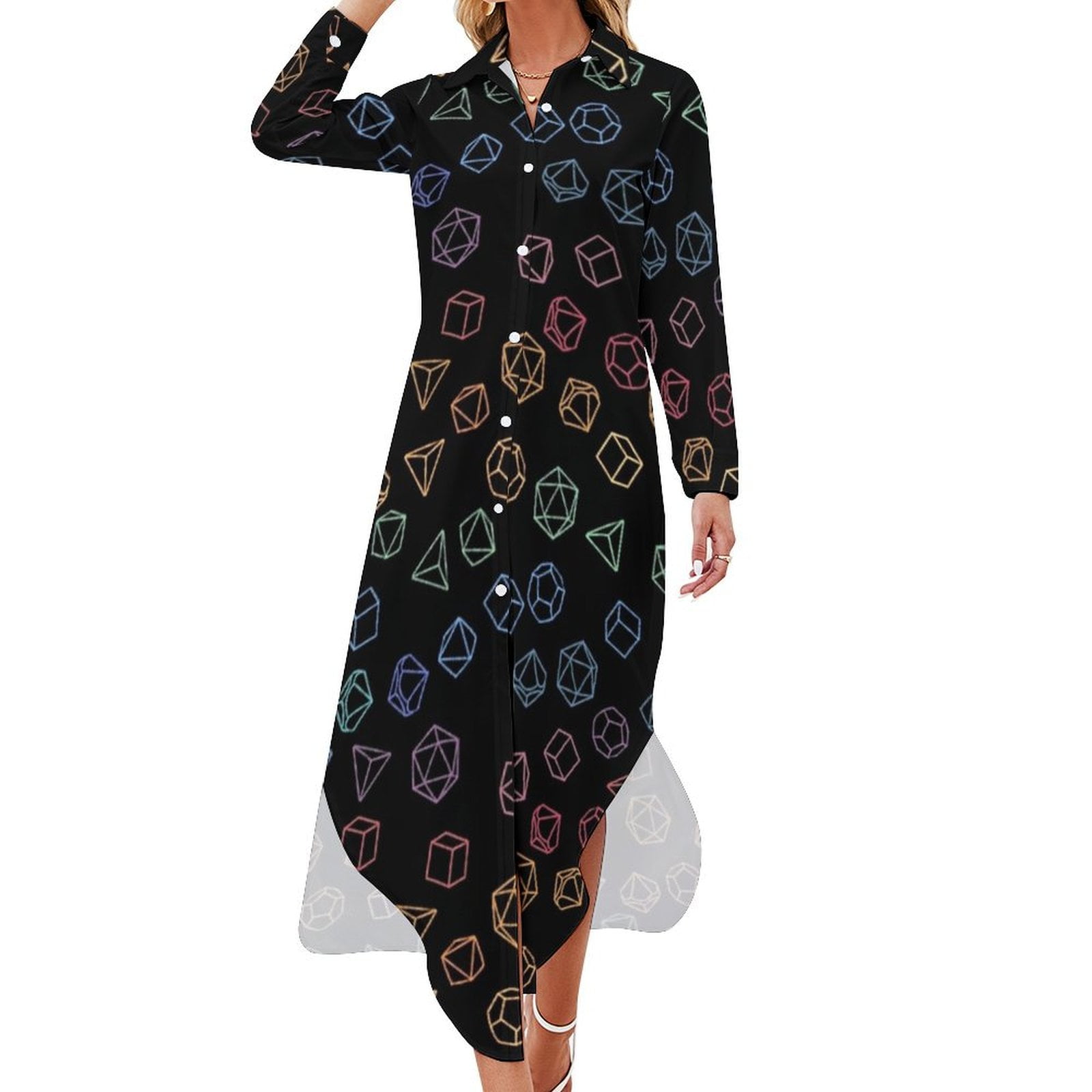 DnD Dice on Black Pattern Long Sleeved Shirt Dress dresses summer ...