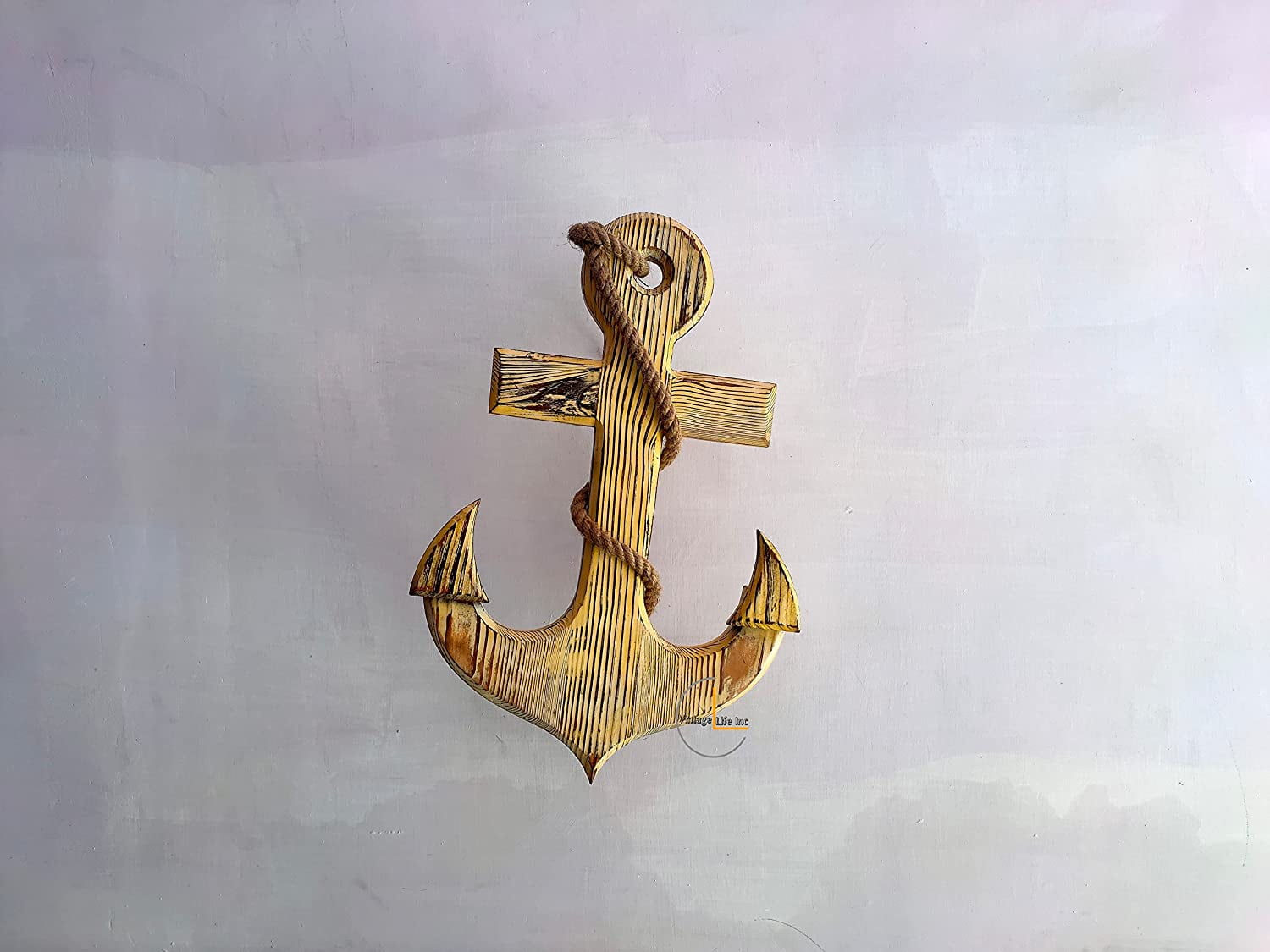 DnU Avenue Nautical Wooden Blue Anchor with Rope, Wall Hanging Decor ...