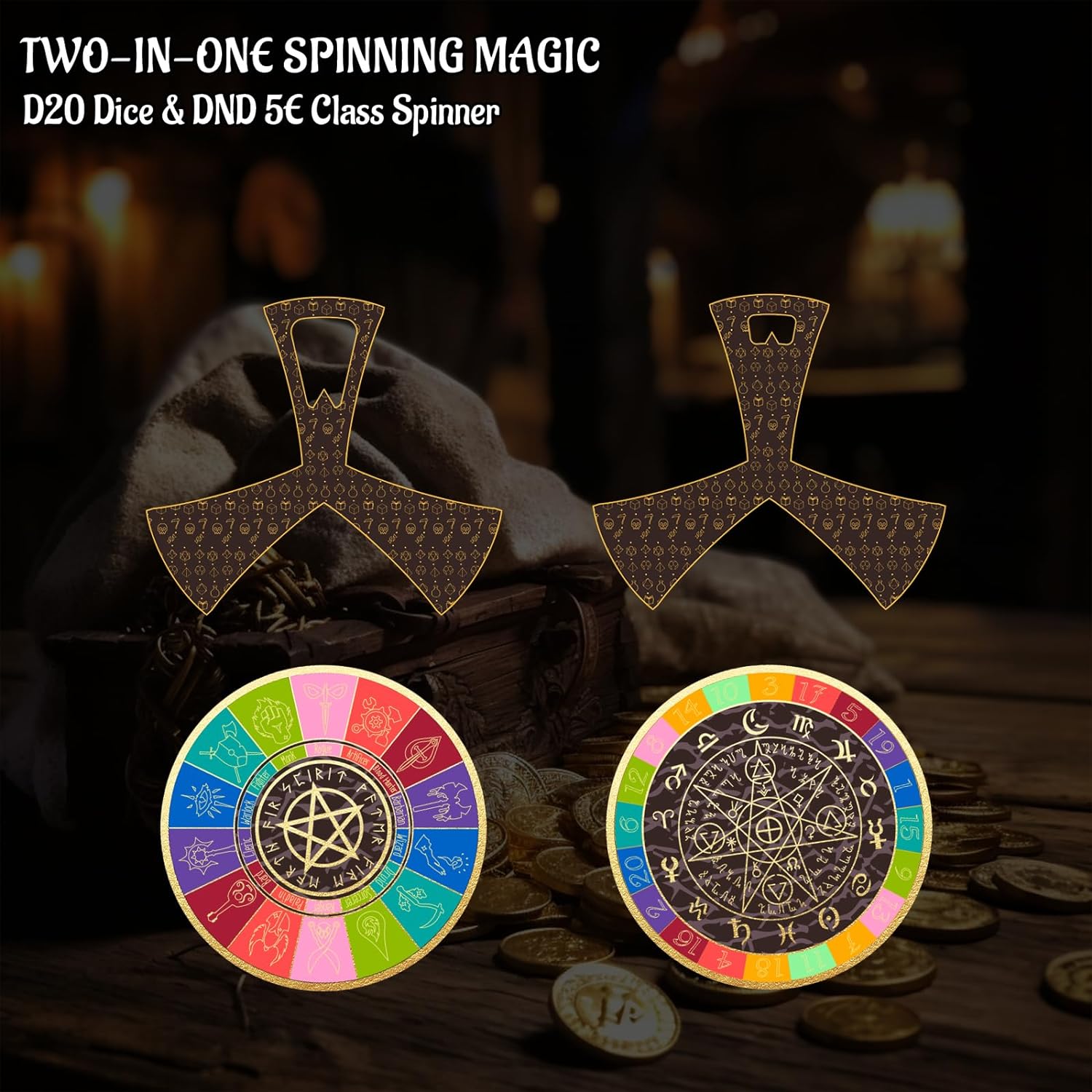 Dnd 5E Class & D20 Dice Spinner Necklace - 2 In 1 Class Roulette Picker ...