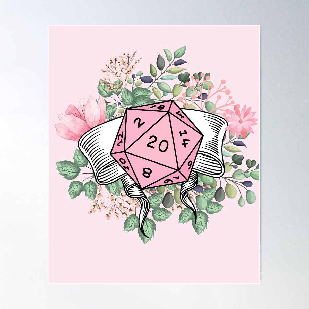 Dnd Floral D20 Pink Dice And Nature Poster Wall Art Modern Wall Decor ...