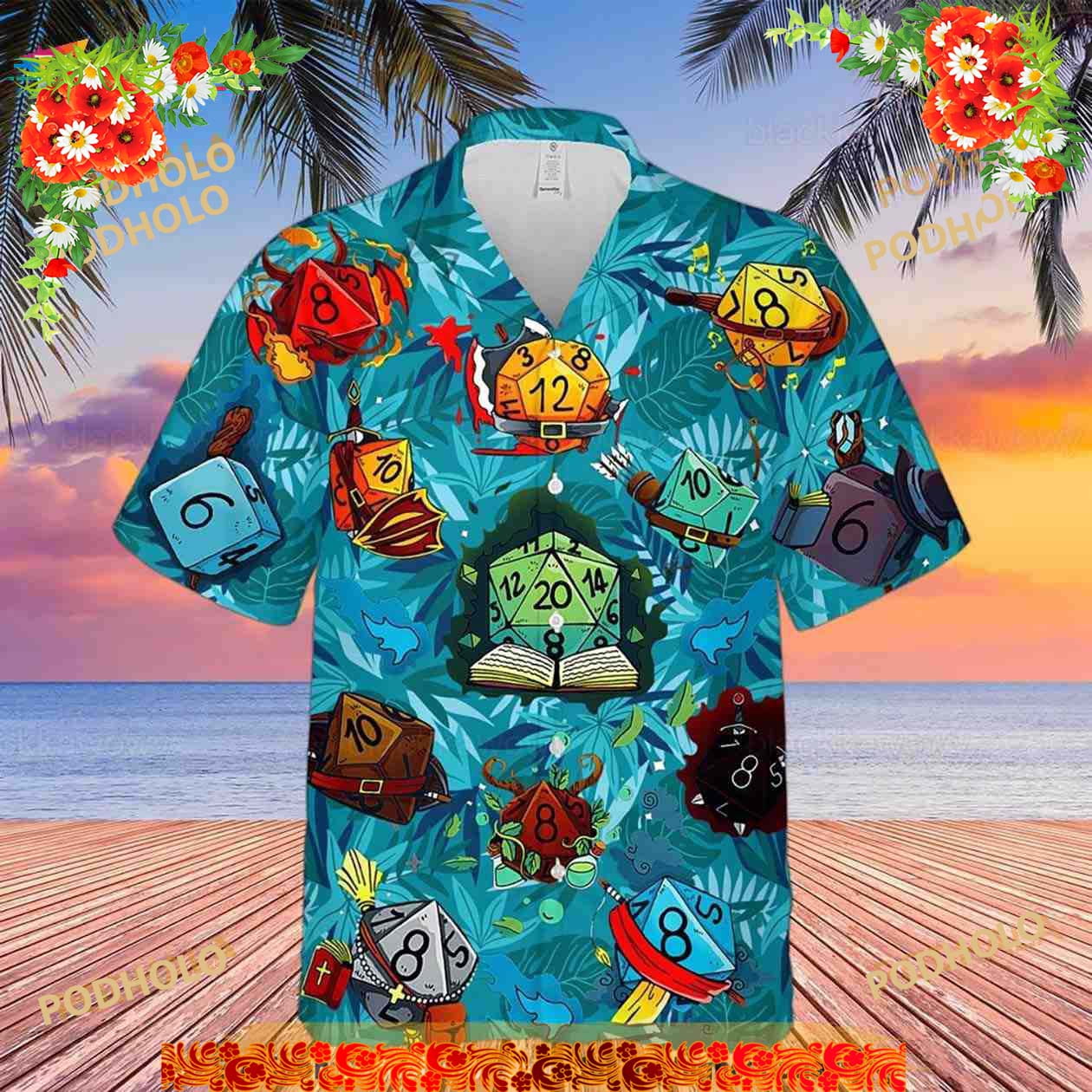 Dnd Hawaiian Shirt, Dice Sword Book Aloha Shirt, Dungeons And Dragons ...