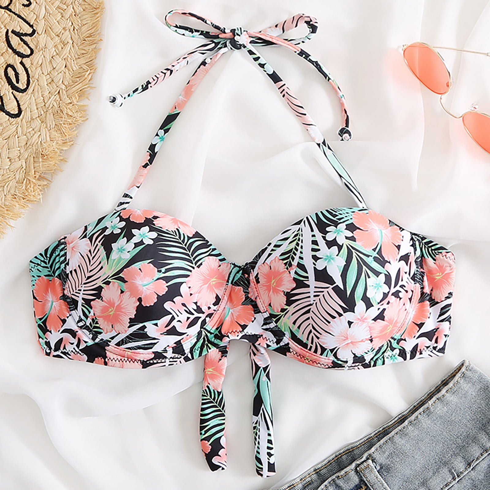 Ogiraw Clearance! Bikini Top Women's Bow Tied Steel Strap Gathered ...