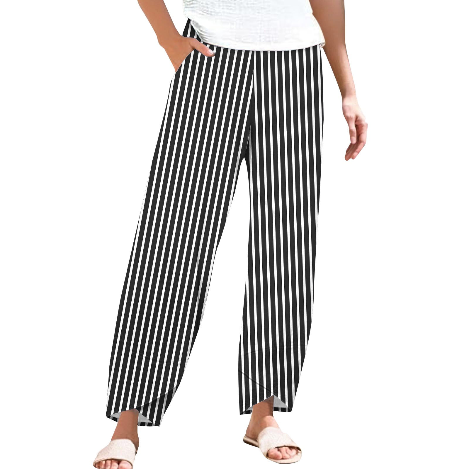 Dndif Clearance! Womens Linen Pants Striped Linen Pants For Women ...