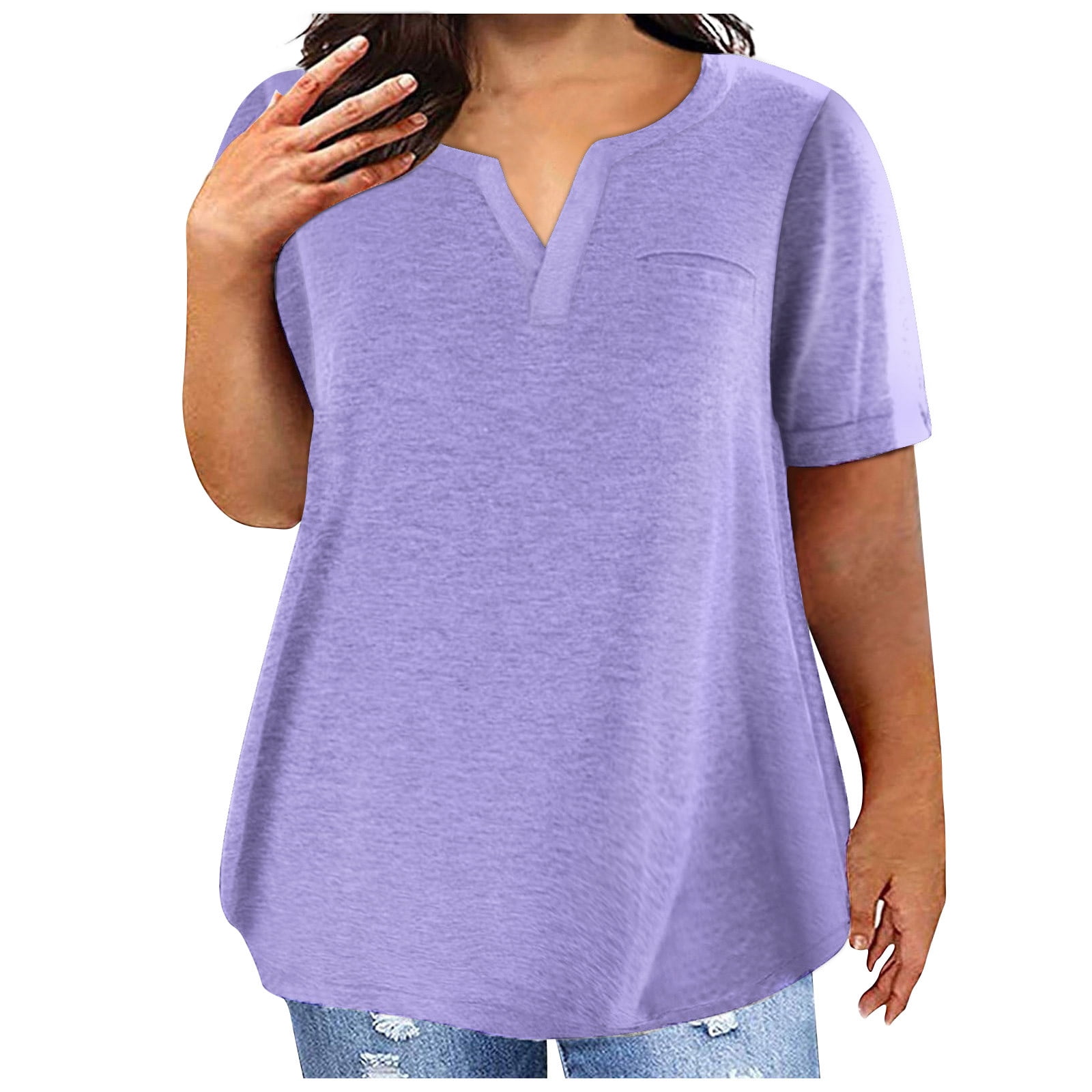 Dndkilg 2024 Summer Cotton Plus Size Tops For Women Trendy Short Sleeve