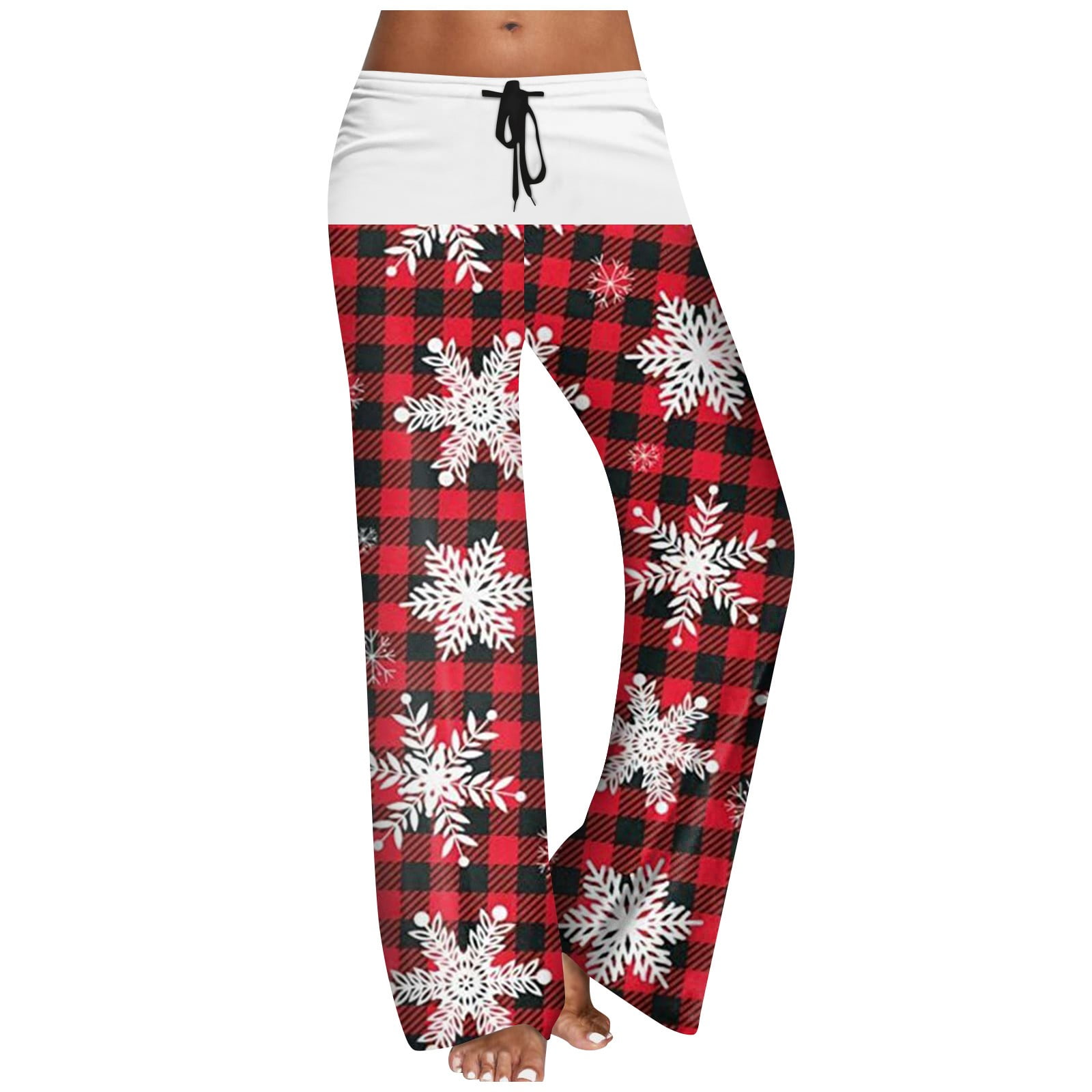 Dndkilg Christmas Pj Pants Women Plaid Snowflake Funny Holiday Wide Leg ...