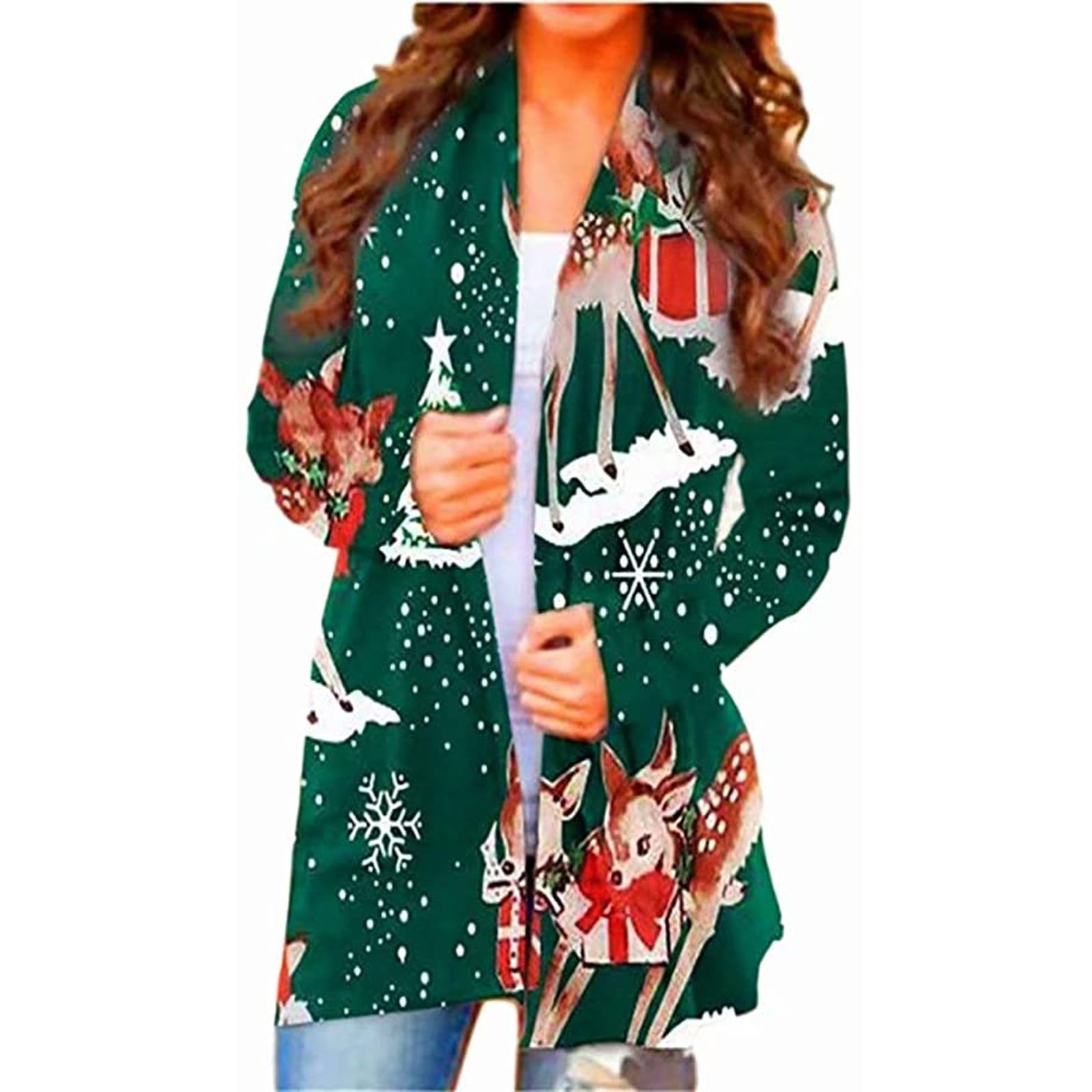 Dndkilg Cotton Christmas Cardigan for Women Christmas Deer Lightweight Funny Open Front Ladies ...