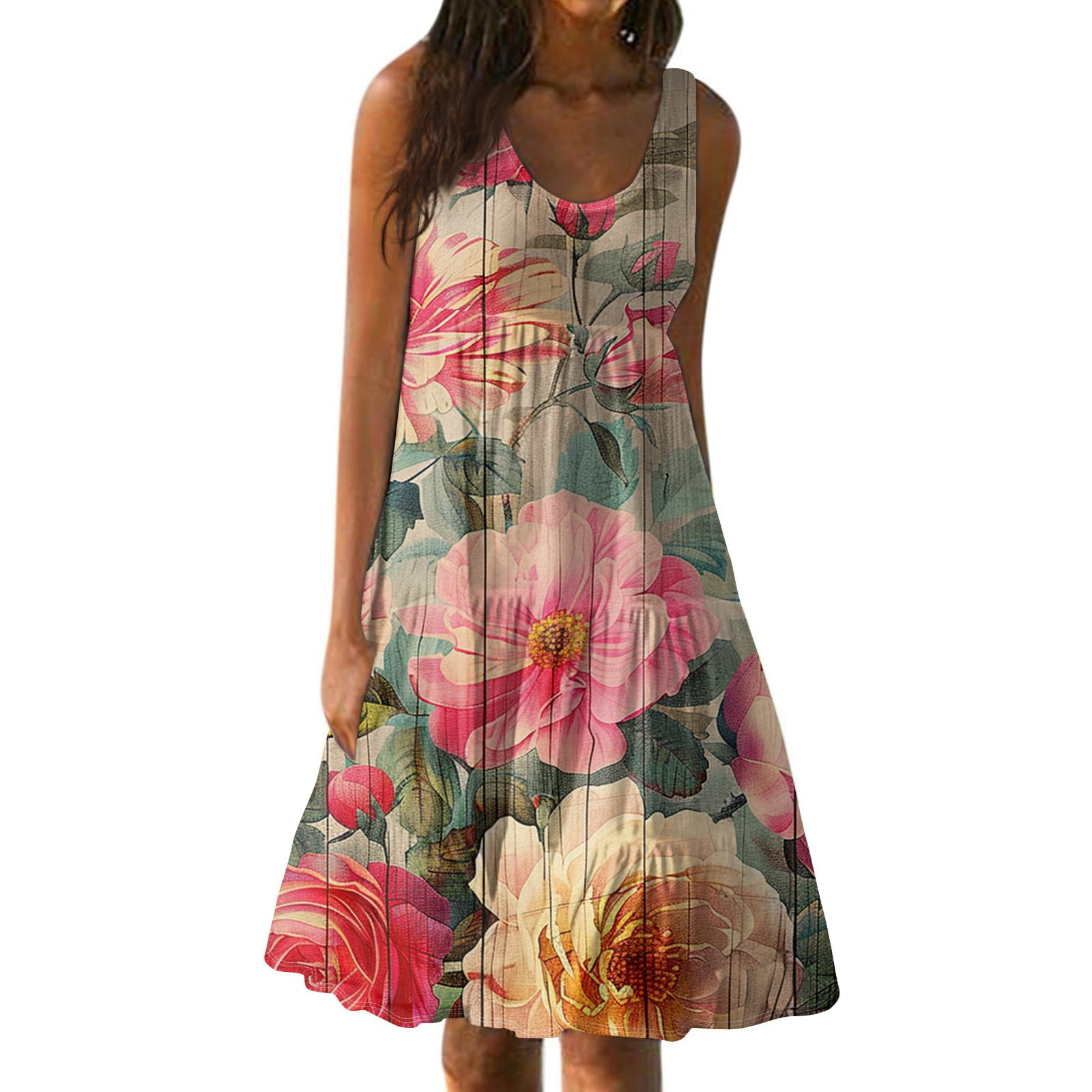 Dndkilg Dresses For Women 2024 Summer Floral Beach Dress Plus Szie