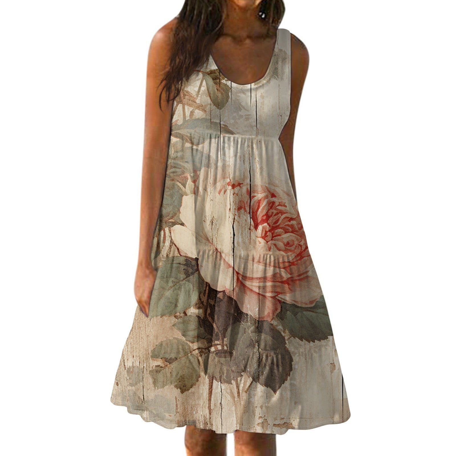 Dndkilg Dresses For Women 2024 Summer Floral Beach Dress Plus Szie