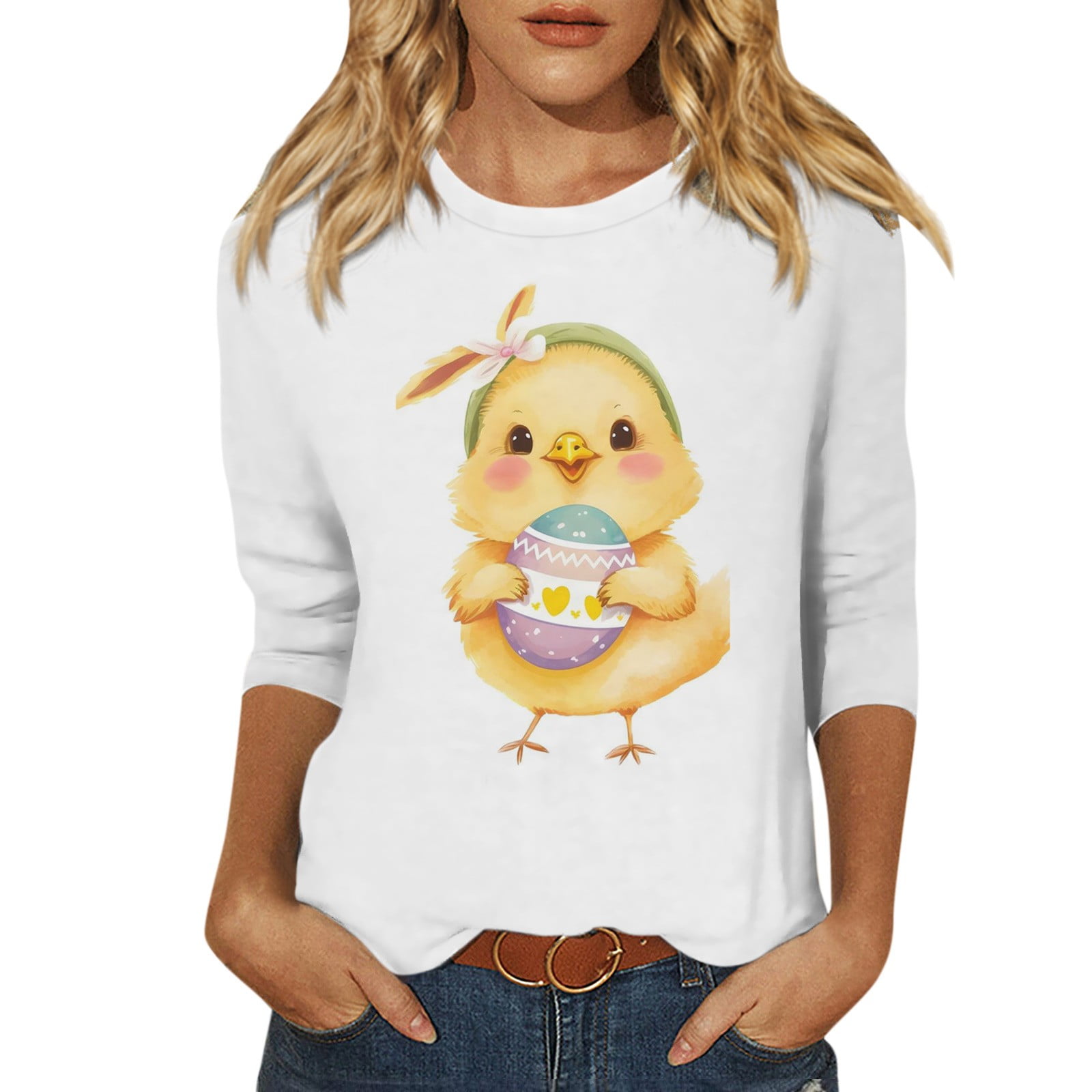 Dndkilg Easter Shirts for Women Plus Size Bunny Eggs Rabbit Crew Neck ...