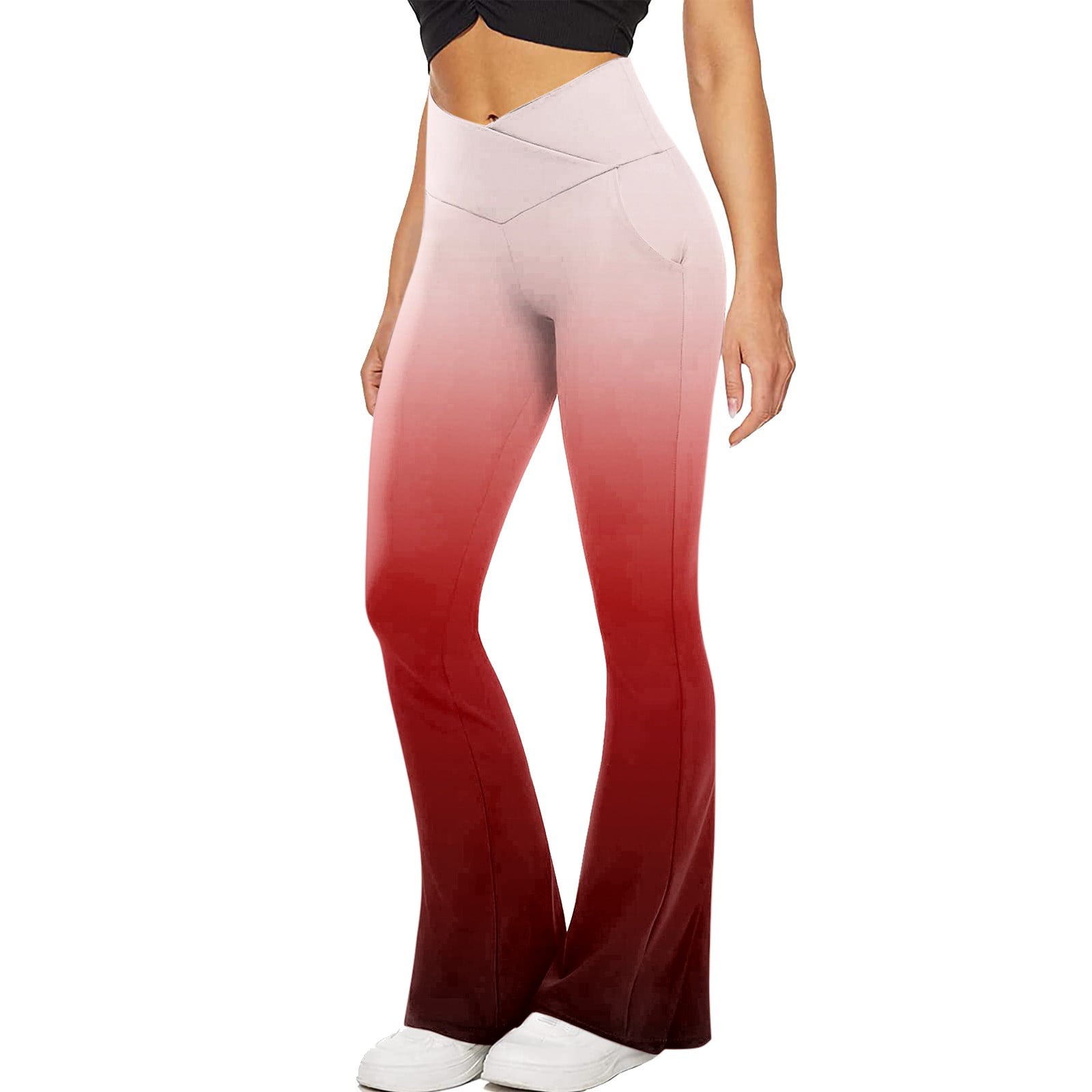 Dndkilg Flare Pants For Women Long High Waisted Crossover Wide Leg Bell