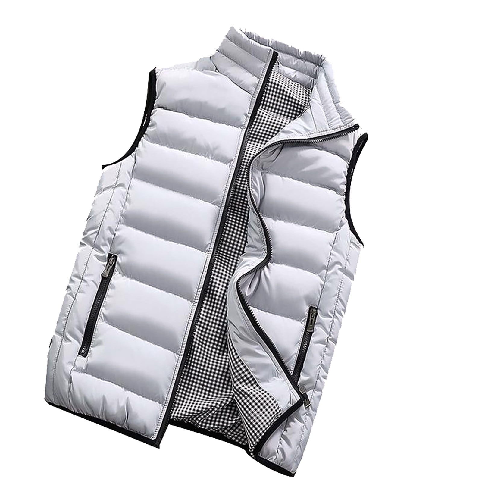 Dndkilg Gray Hunting Vest For Men Puffer Pockets Sleeveless Zip Up Coat ...