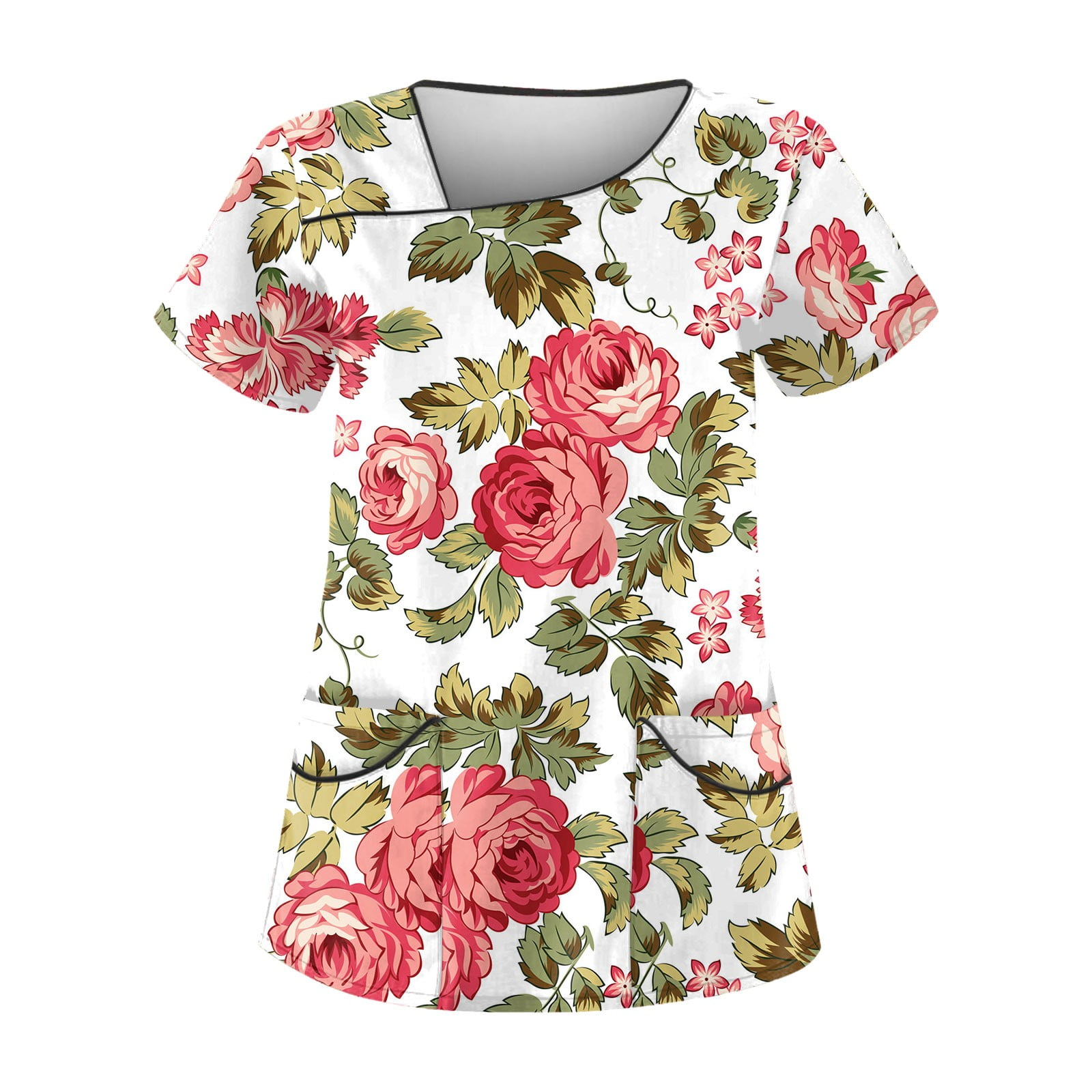 Dndkilg Hawaiian Scrub Tops for Women V Neck Summer Short Sleeve Palm ...