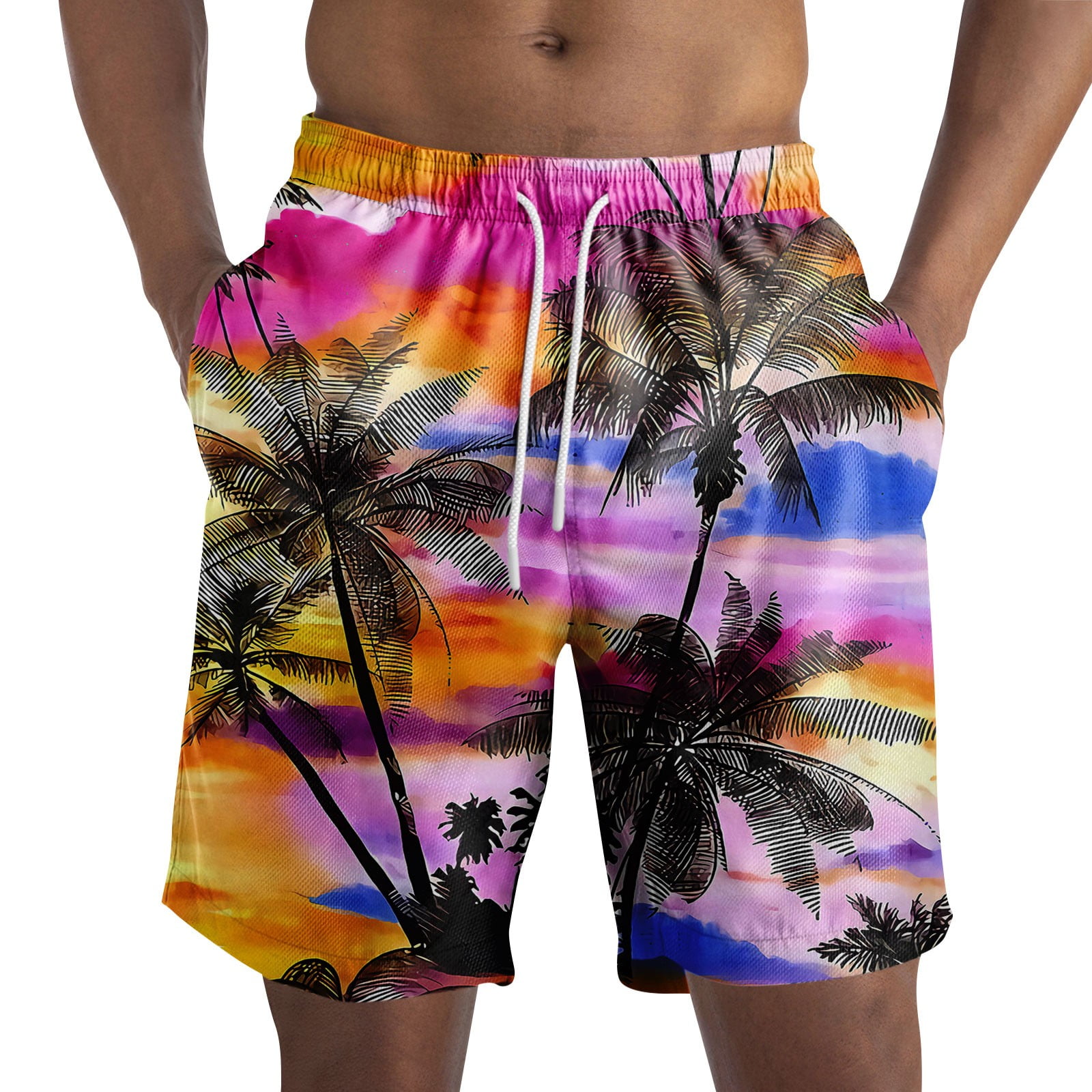 Dndkilg Men's Hawaiian Summer Beach 3D Print Palm Tree Shorts Casual ...