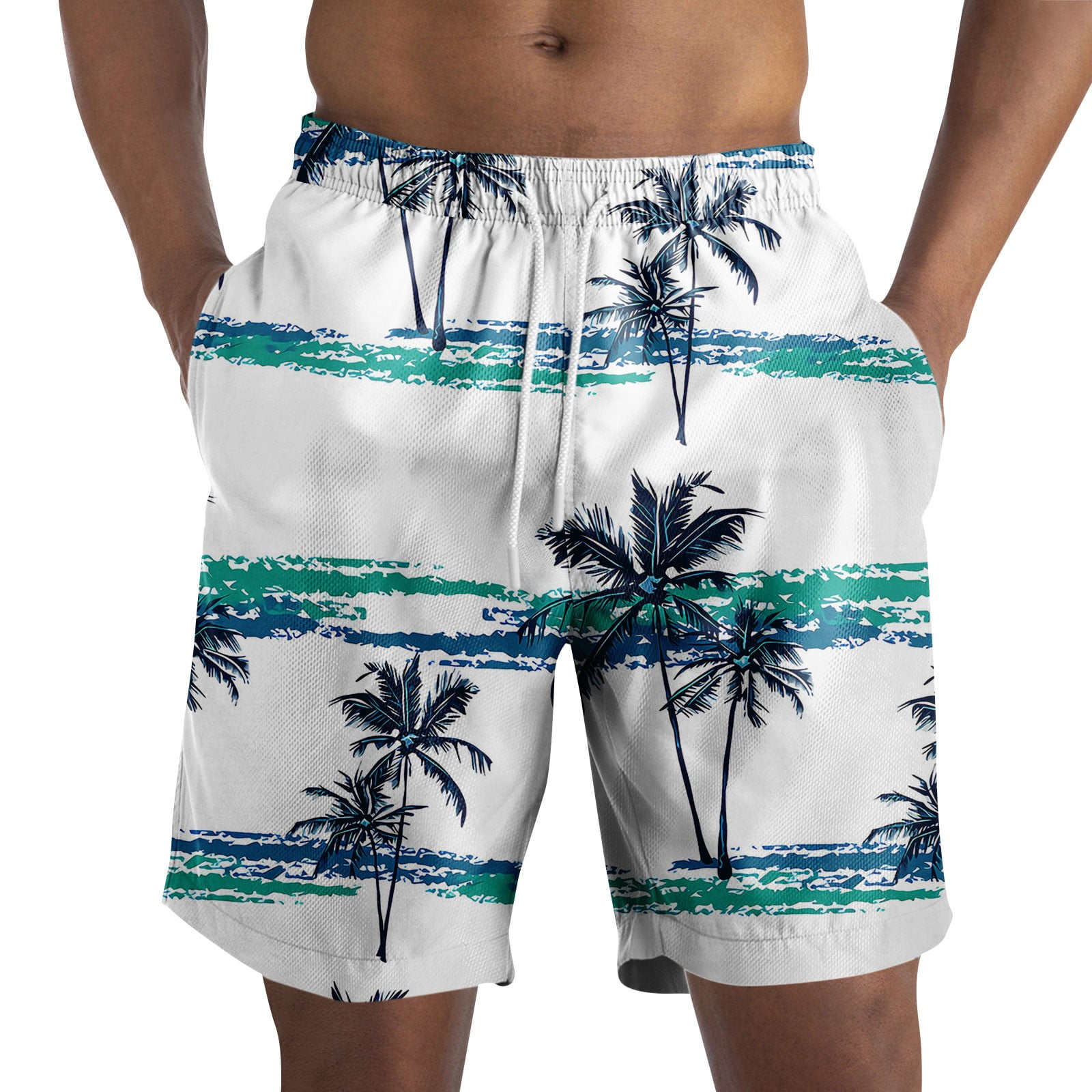 Dndkilg Men's Hawaiian Summer Beach 3D Print Palm Tree Shorts Casual ...