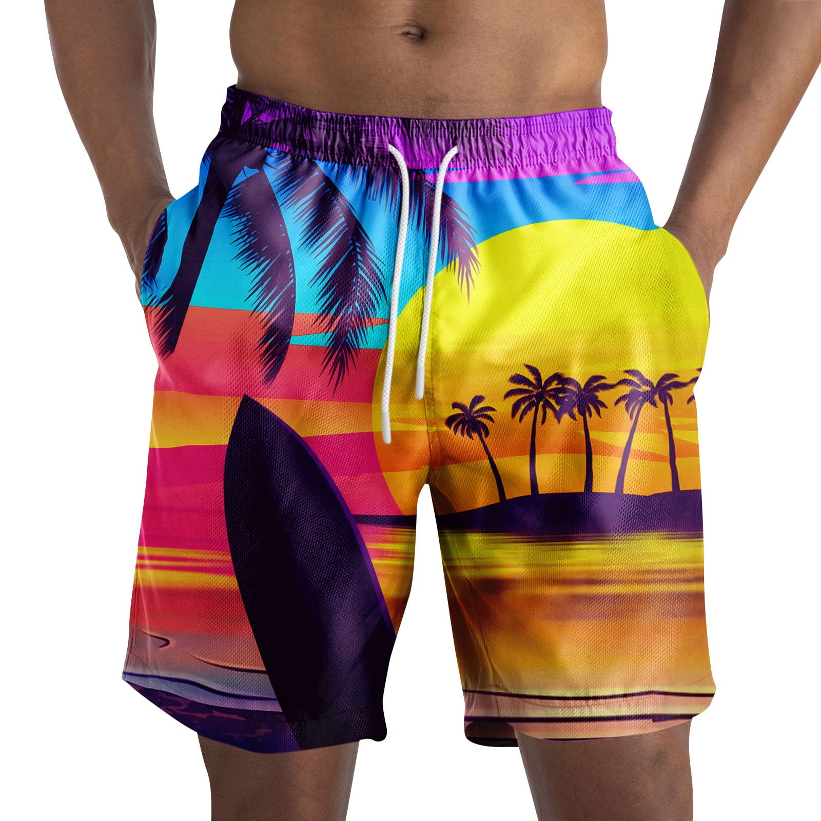 Dndkilg Men's Hawaiian Swim Trunks Big and Tall Beach Surfing Board ...
