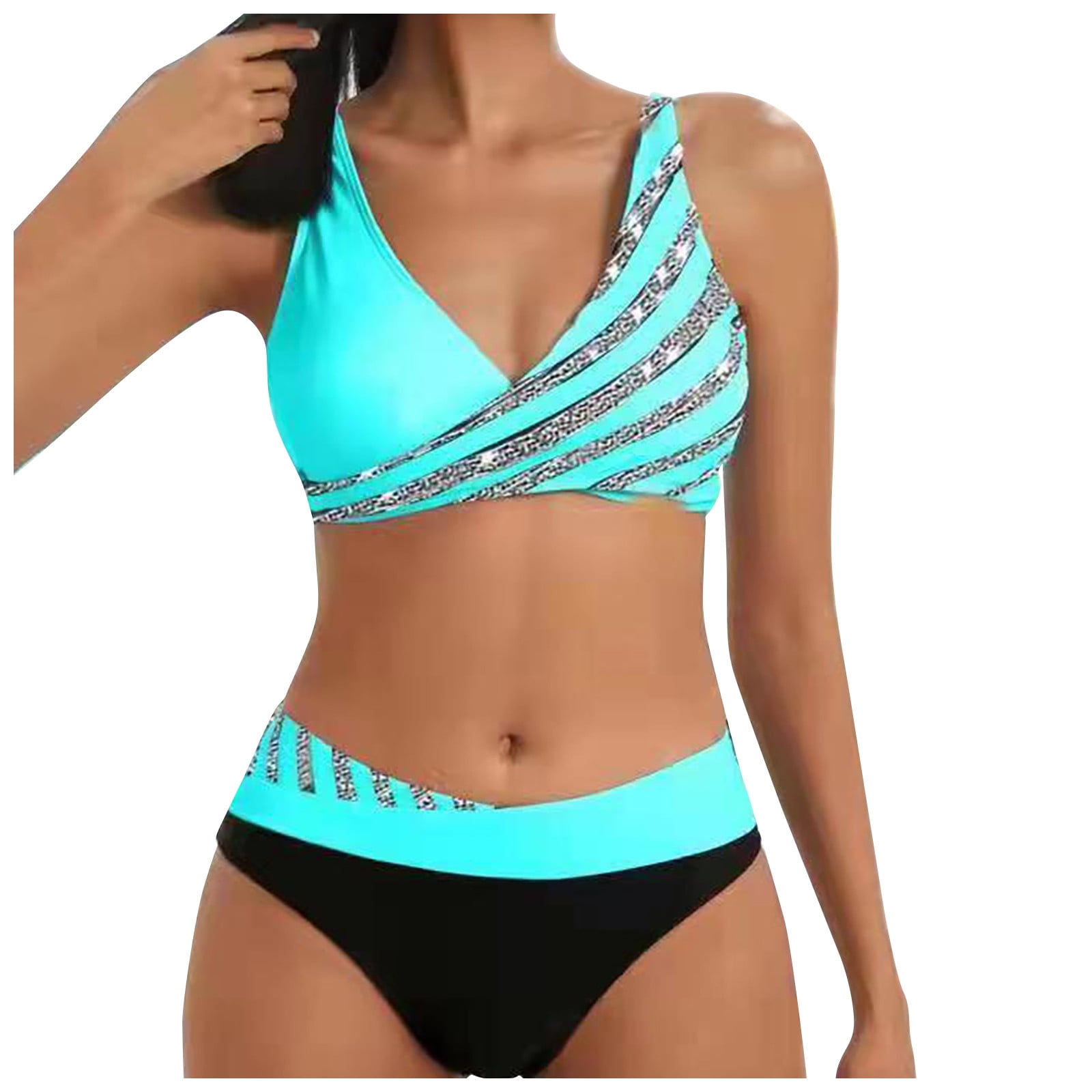 Dndkilg Women Front Cross Swimsuit 2 Piece High Waisted Bikini Tummy