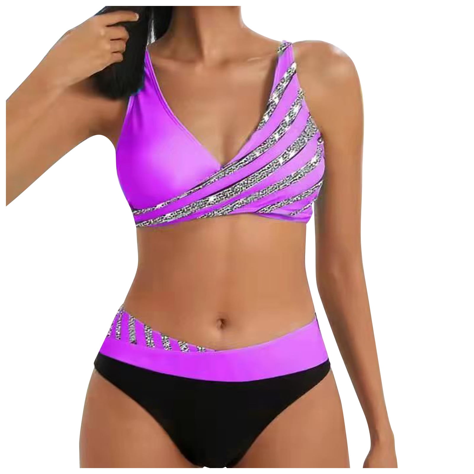 Dndkilg Women Front Cross Swimsuit 2 Piece High Waisted Bikini Tummy