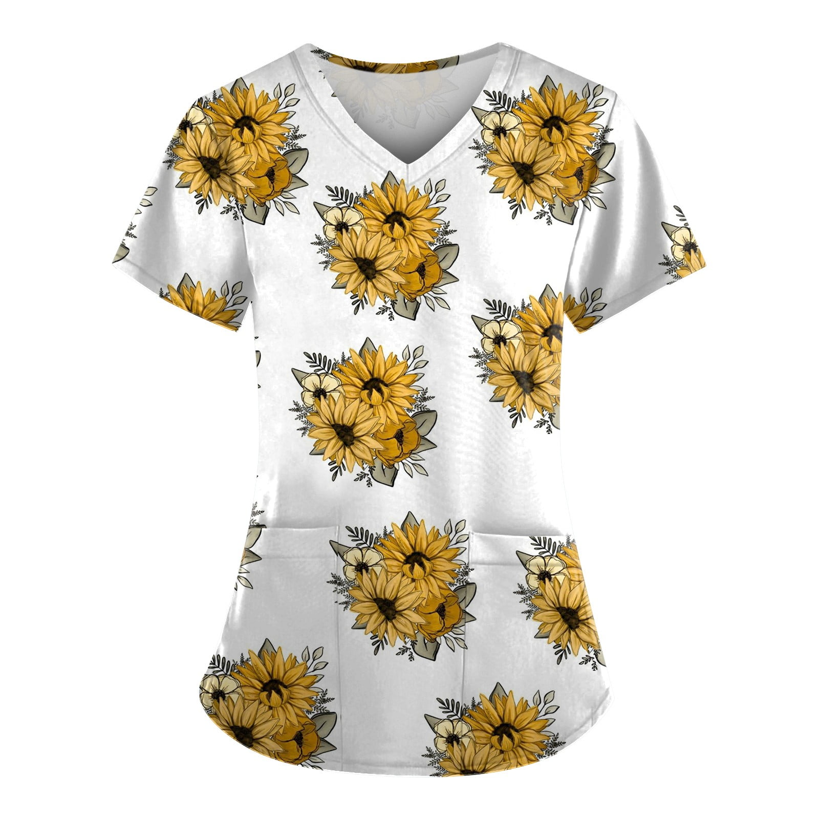 Dndkilg Women Scrubs Tops with Pocket Short Sleeve V-neck Nurse Tops ...