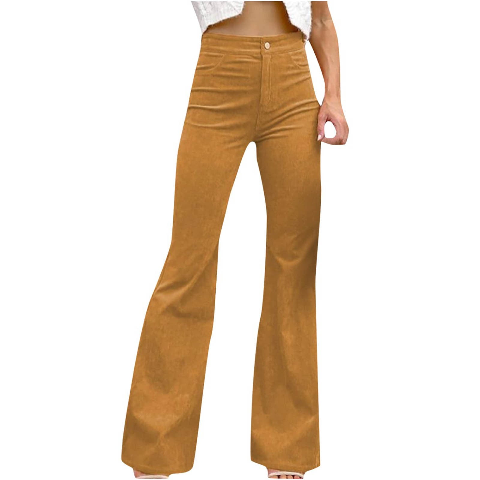 Dndkilg Womens Corduroy Flare Pants High Waist Bell Bottom Pants